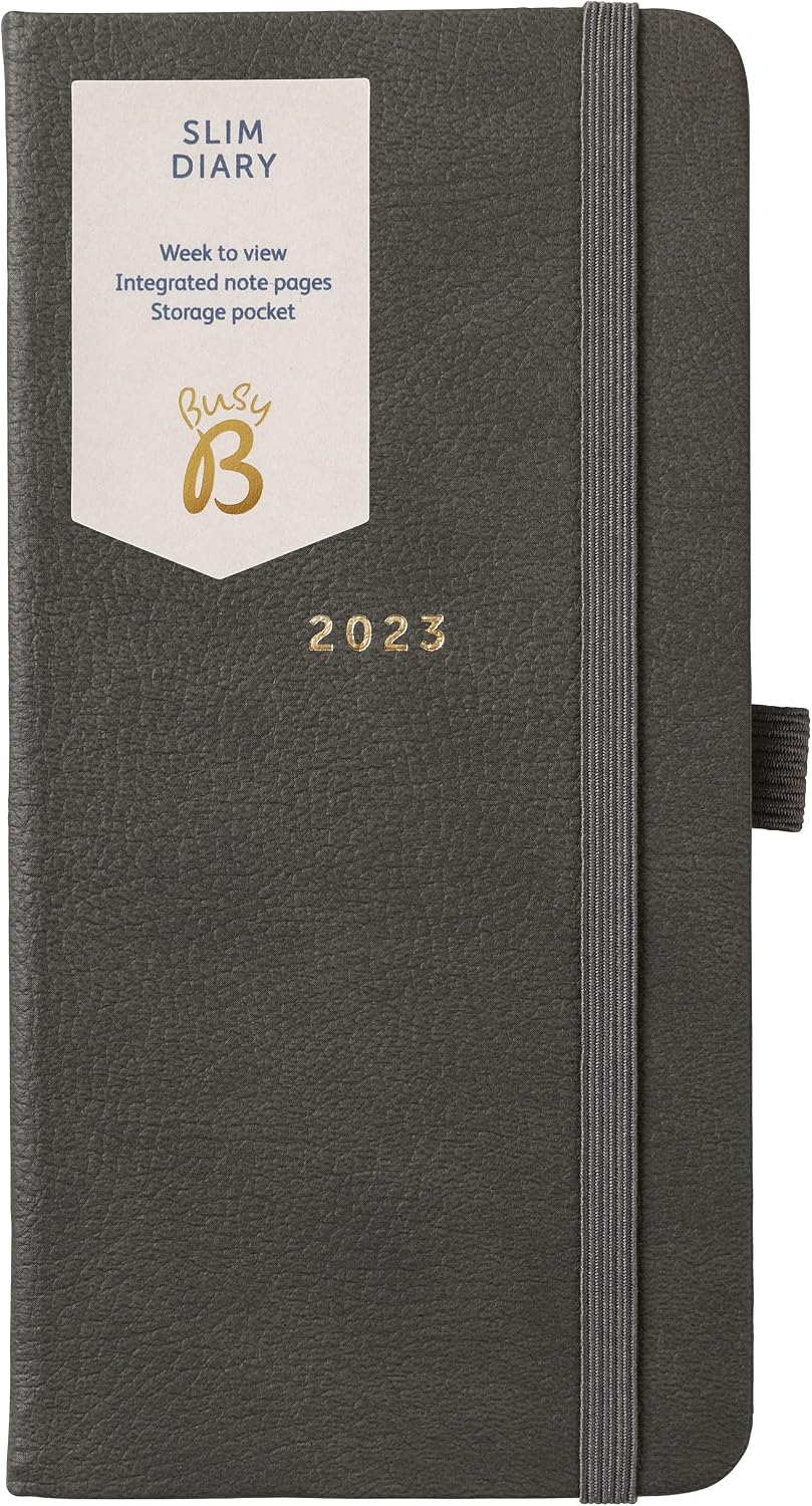 Busy B Slim Diary January to December 2023 – Charcoal – Faux Leather ...