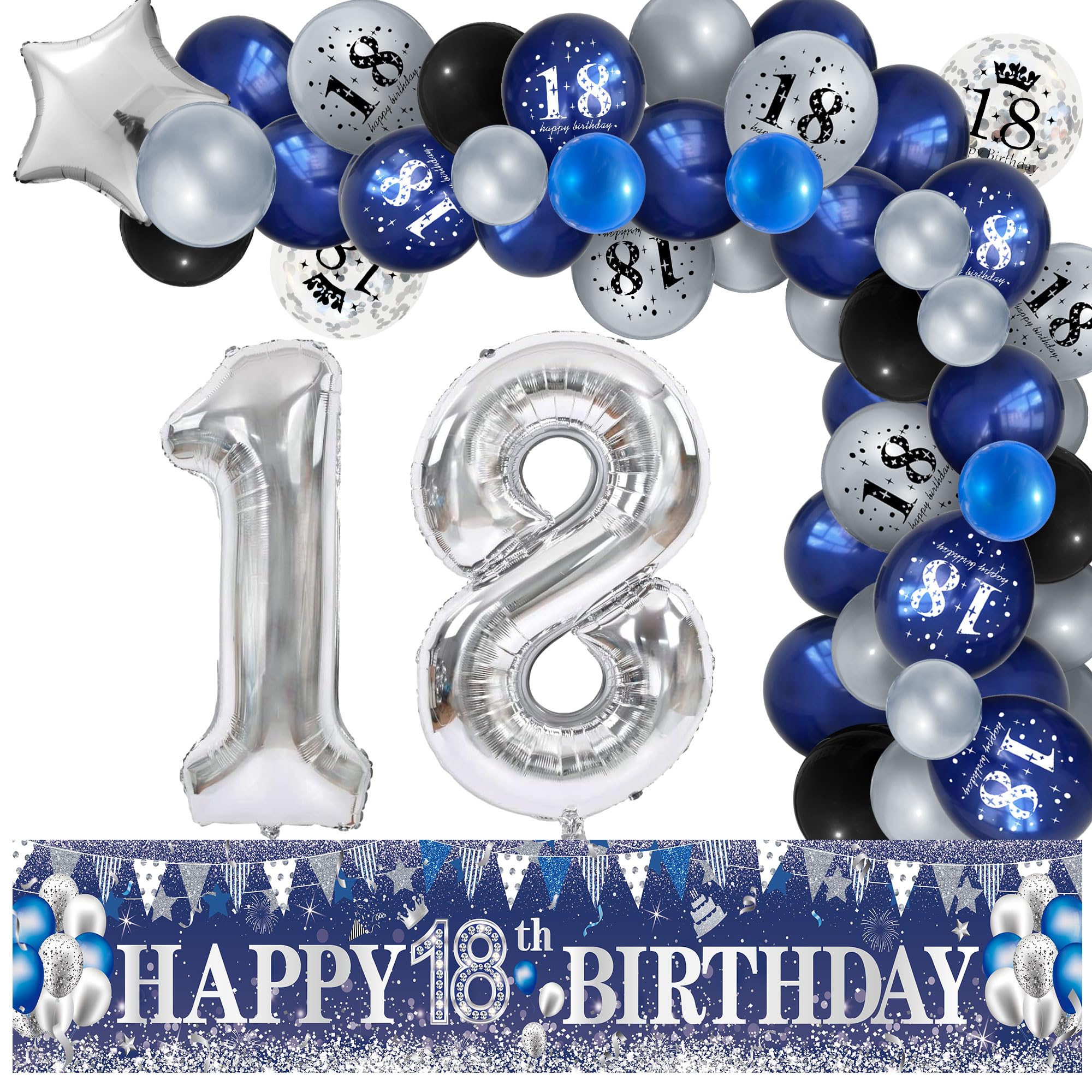 Teen Birthday Party 18th Birthday Decorations Kit - Dark Blue & Silver ...