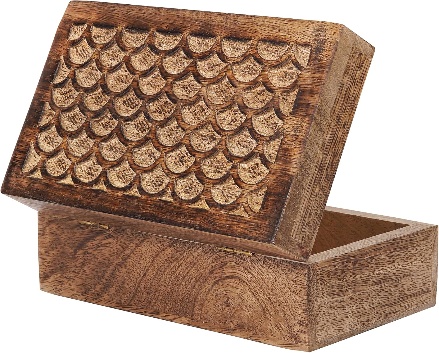 Amazon.com: Carved Scallop Mango Wood Box with Lid - Medium Burnt ...