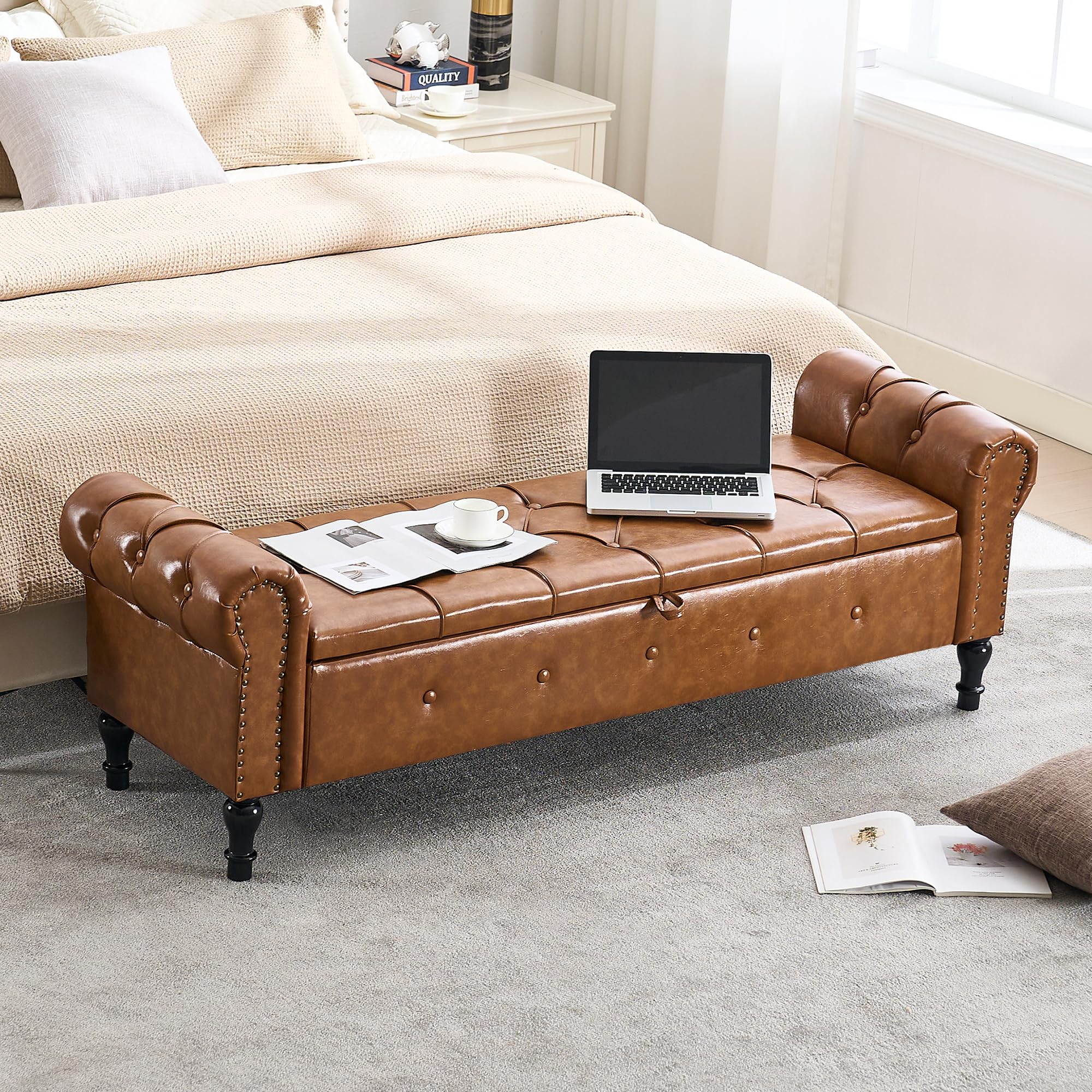 Amazon.com: HOMYKA Storage Bed Bench for Bedroom, 67" End of Bed Bench ...