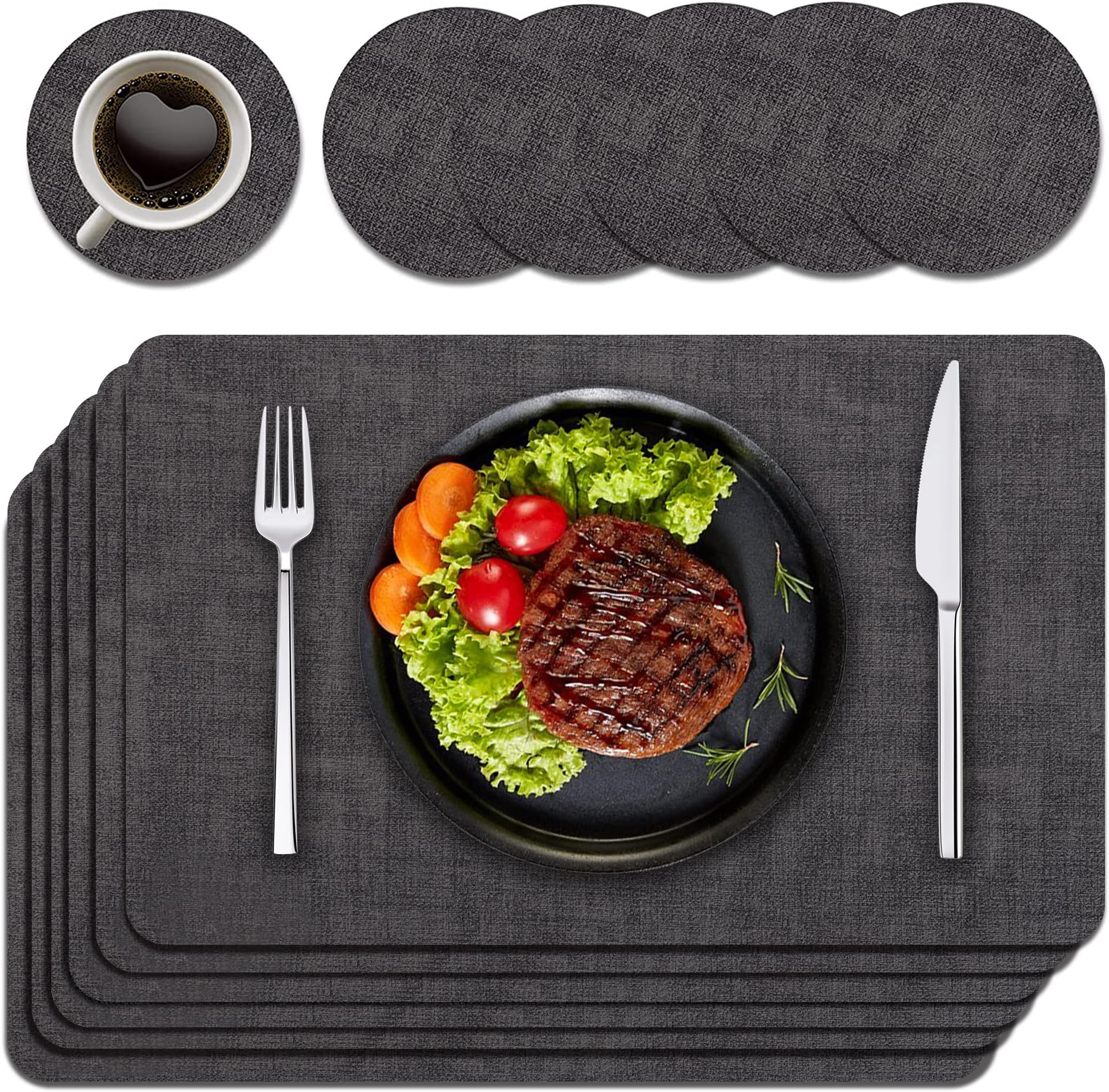 Set of 4 Placemats & 4 Coasters White Charm Love Heart Dinner Table ...