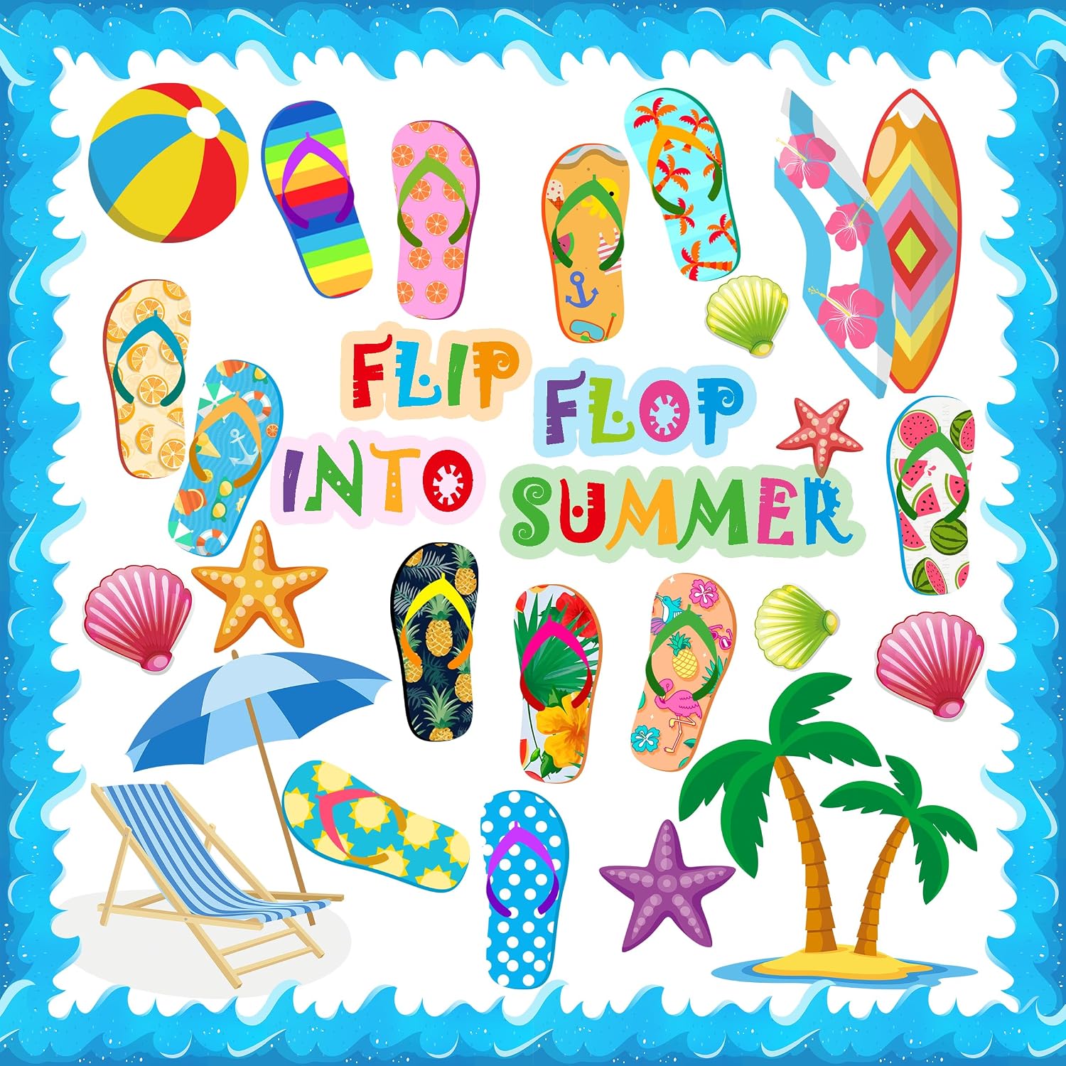 Amazon.com: 83 PCS Summer Flip Flop Bulletin Board Borders Decoration ...