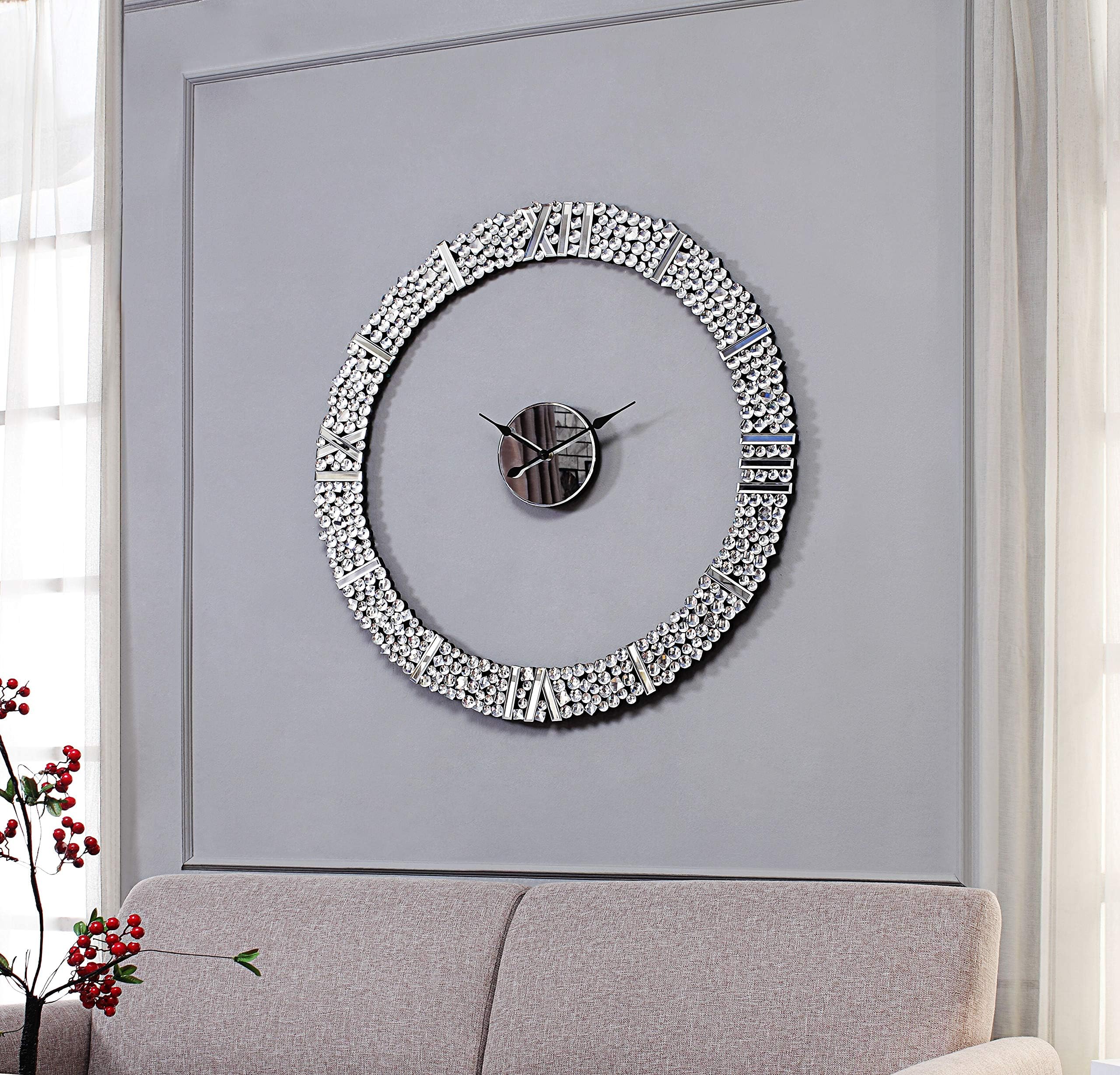Amazon.com: Acme Noralie Wall Clock in Mirrored & Faux Diamonds : Home ...