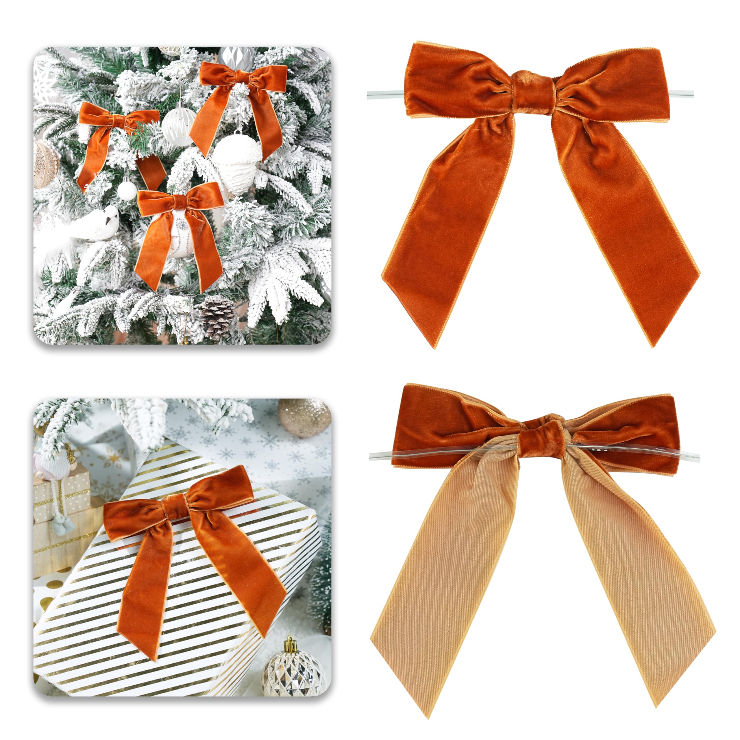 Amazon.com: LIZLOVESS Copper Velvet Ribbon Christmas Bow 5 Inch Premade ...