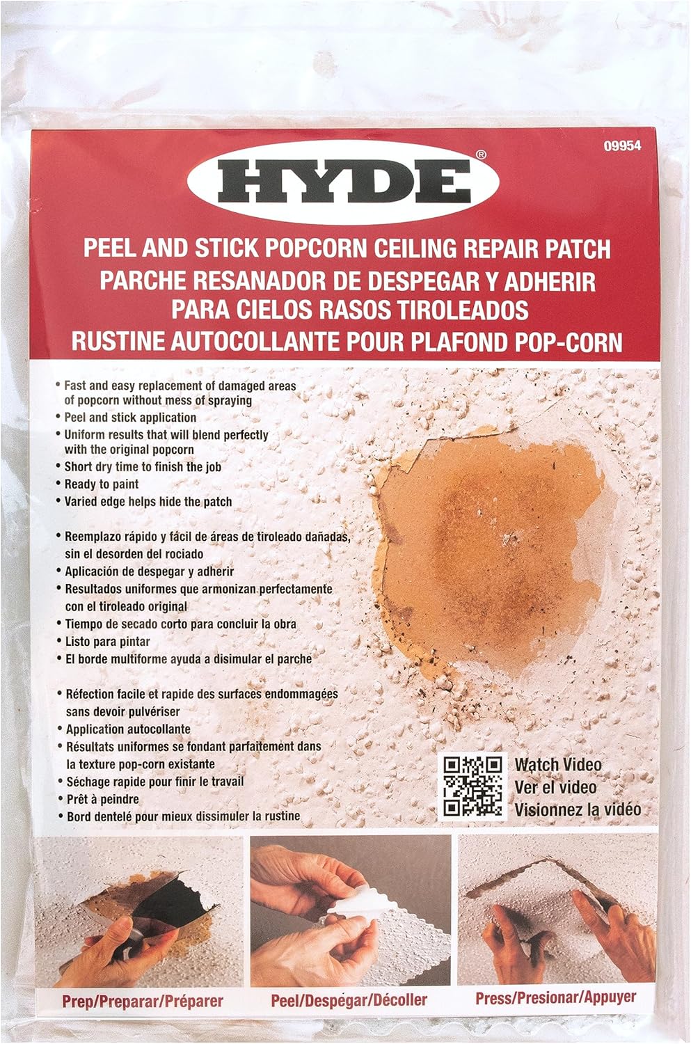 Hyde 09954 Popcorn Ceiling Patch Repair Kit, White, 2 9x6-inch Patches ...