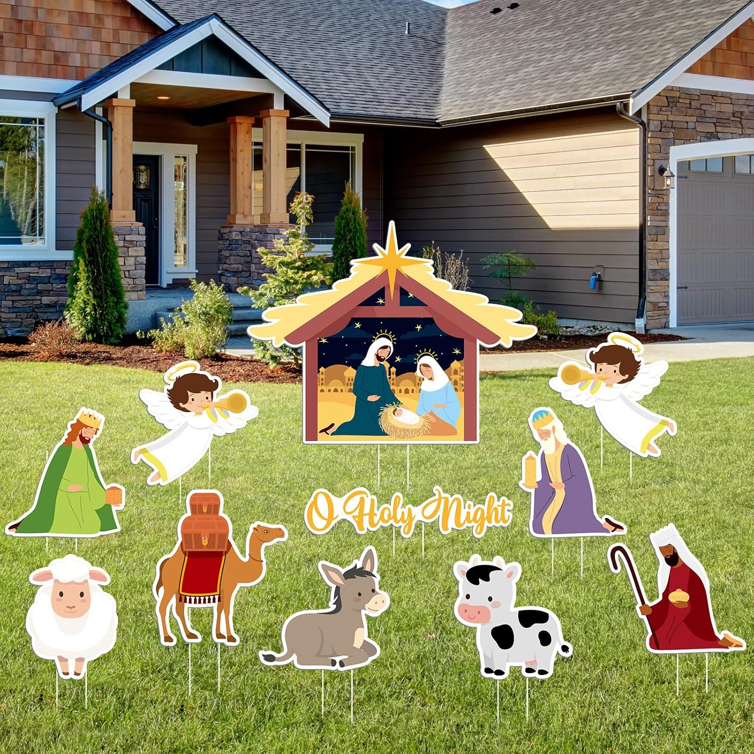 Amazon.com: Marsui 11 Pcs Religious Christmas Yard Signs Holy Nativity ...