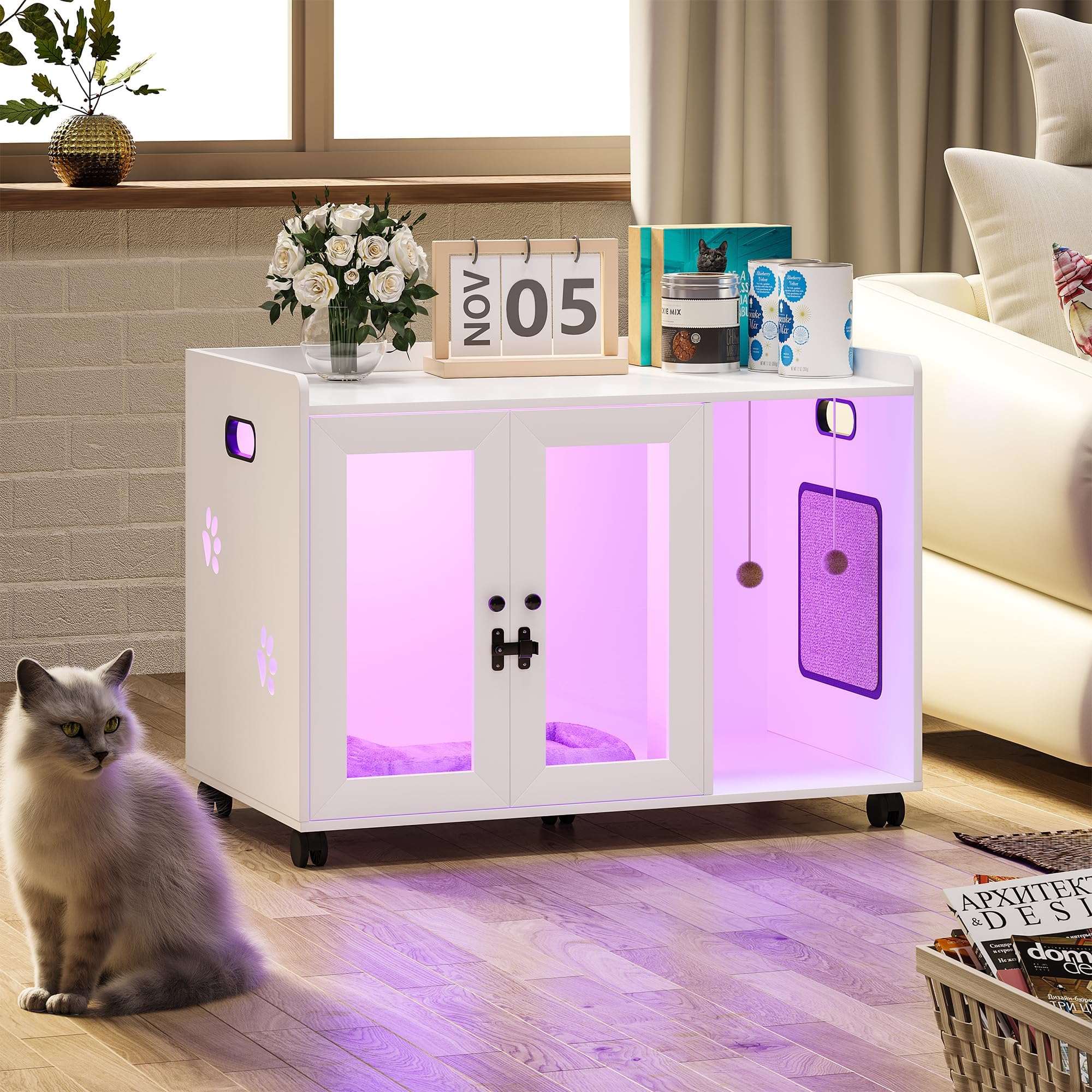 Amazon.com: Gurexl Cat Litter Box Enclosure with 5 Wheels, Kitty Litter ...