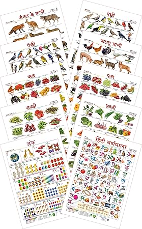 Spectrum Hindi Wall Charts (Set of 10) : (हिंदी वर्णमाला, अंक १ - २० ...