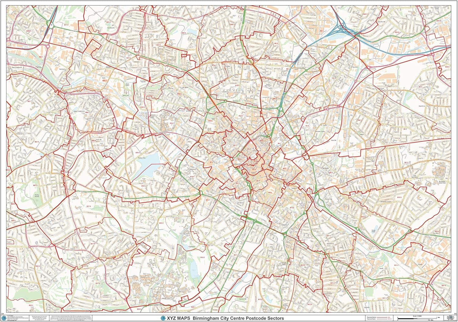 Amazon.com : Birmingham City Centre Postcode Sectors Wall Map (C4) - 47 ...