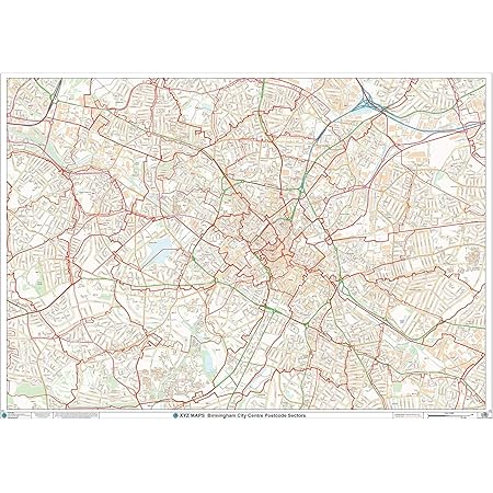 Birmingham City Centre Postcode Sectors Wall Map (C4) - 47" x 33.25 ...