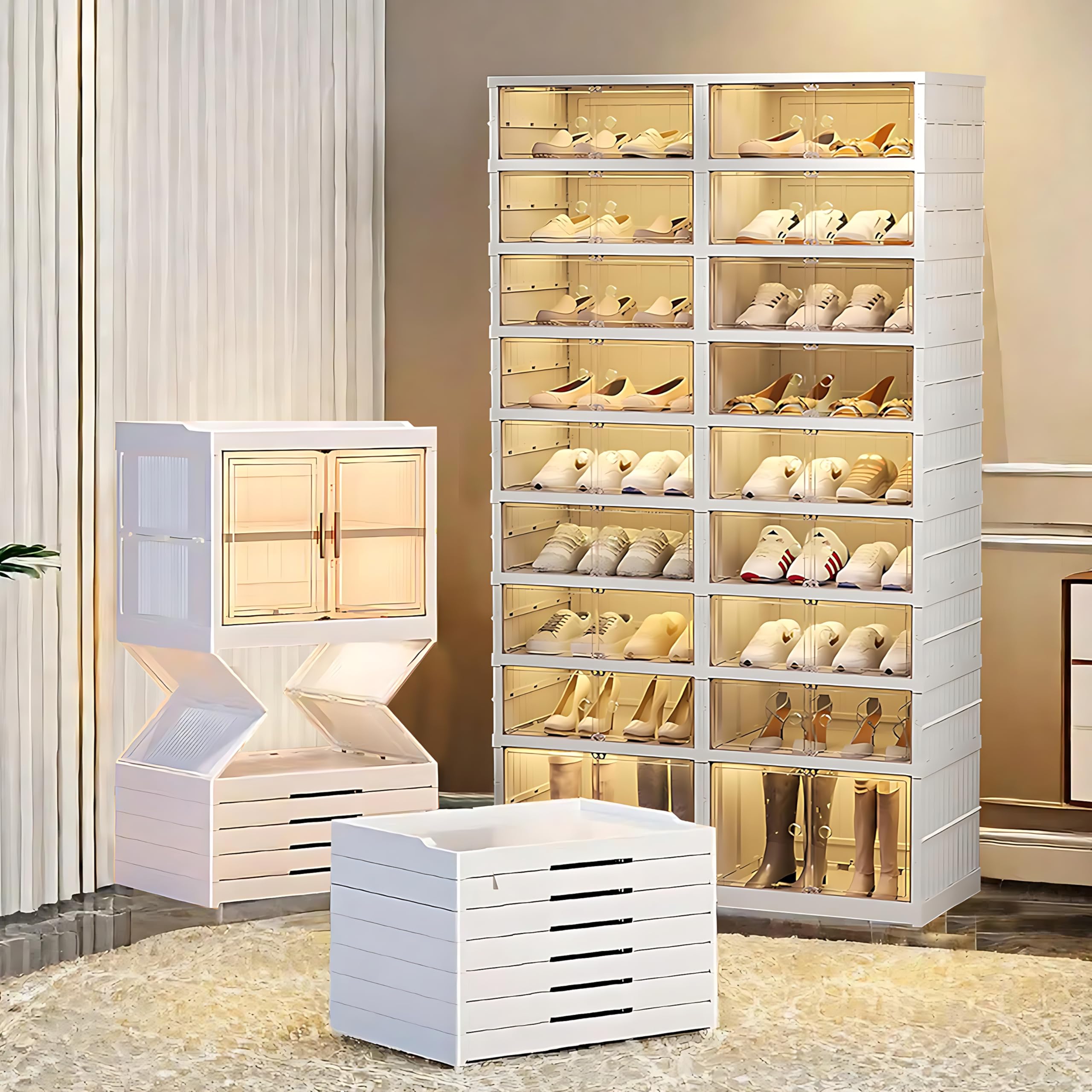 Amazon.com: 9-Tier Foldable Shoe Rack Organizer for Closet with Wheels ...