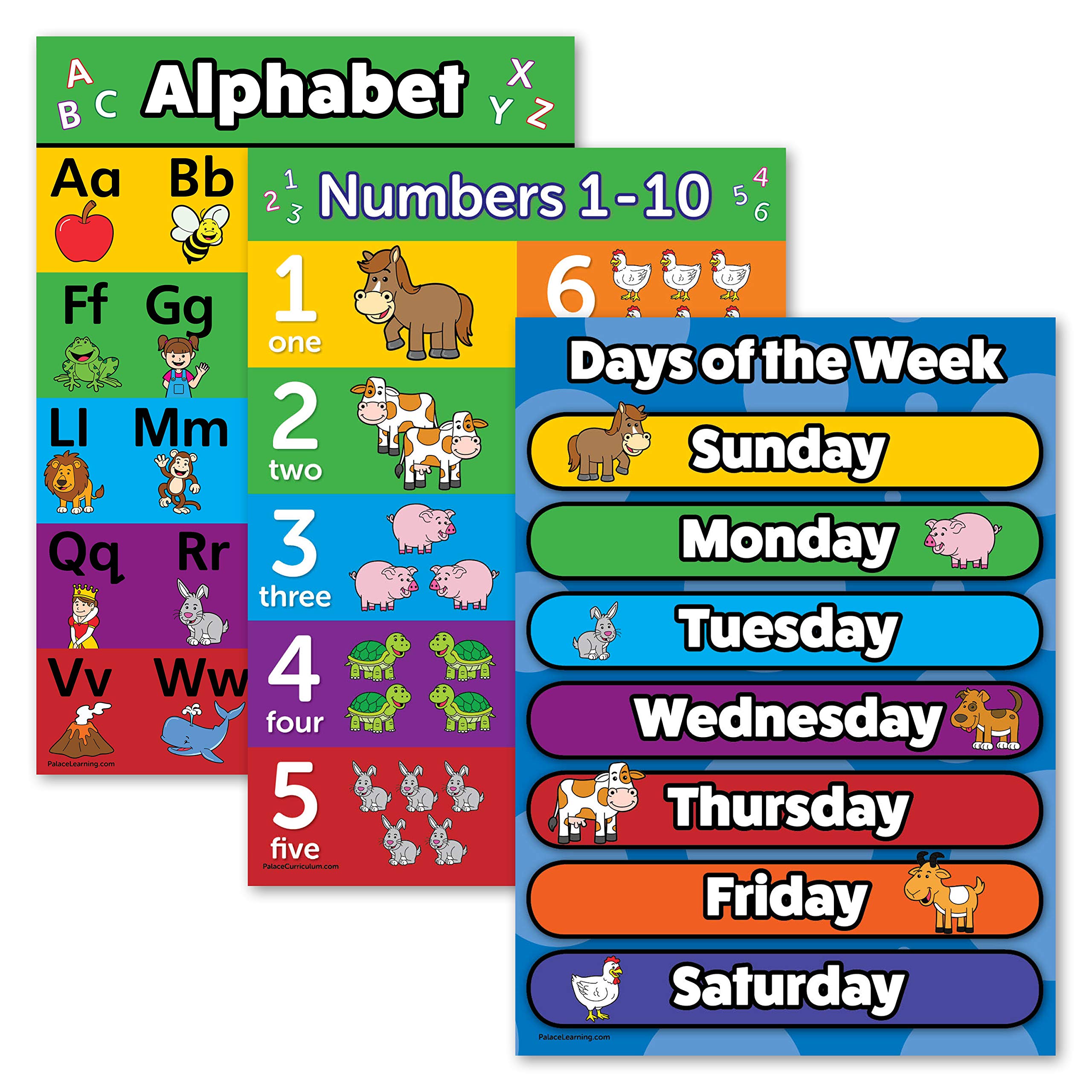 Buy 3 Pack - ABC Alphabet + Numbers 1-10 + Days of the Week Set ...