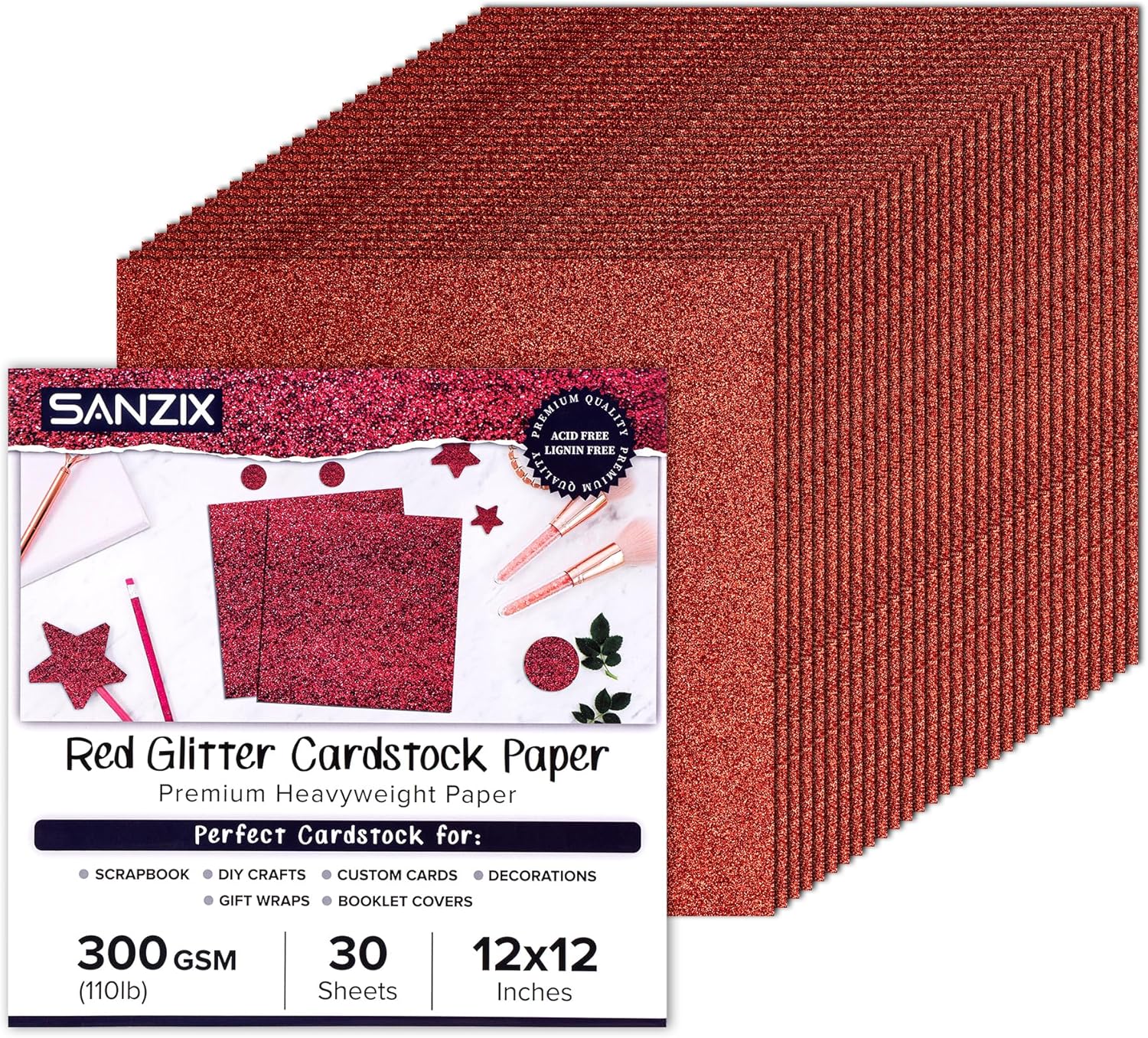 Amazon.com : SANZIX Red Glitter Cardstock 12x12” - 30 Sheets- 1 Color ...