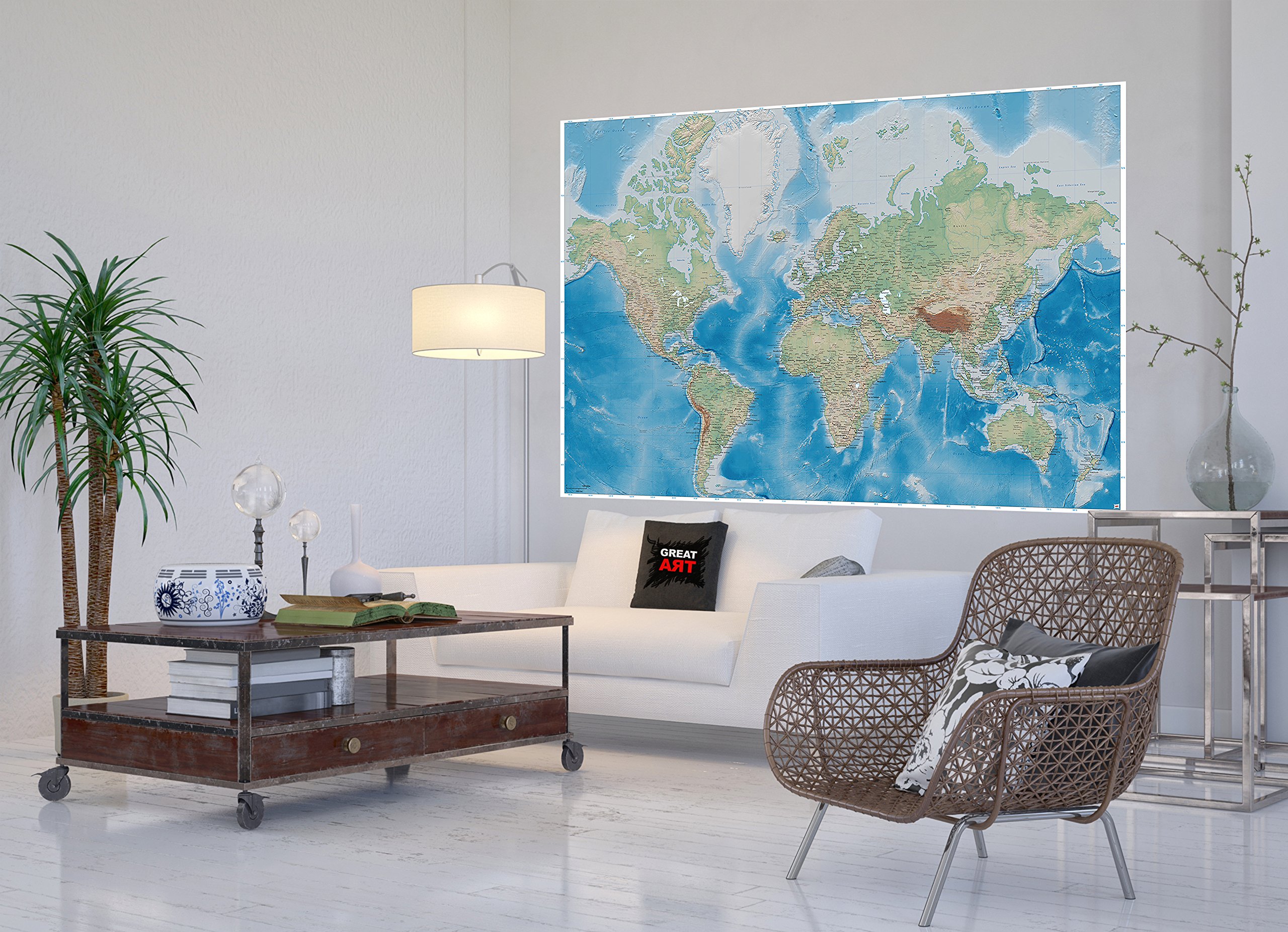 Buy (210cm x 140cm - 5 pieces) - World map photo wallpaper - relief ...