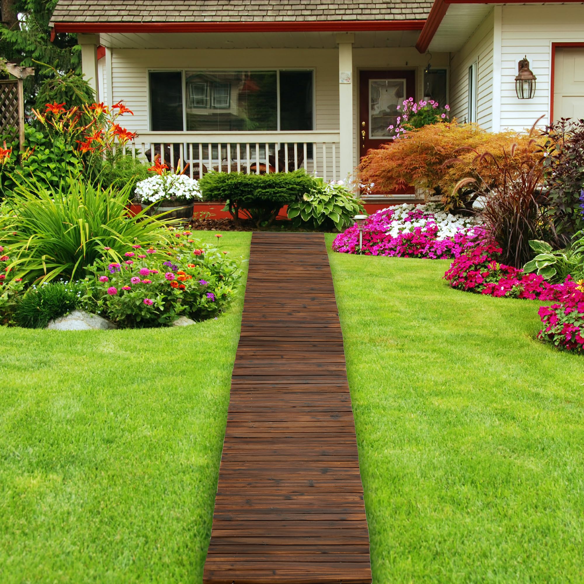 Dragosum 8FT Garden Pathway Wooden Walkway, Outdoor Path Straight ...