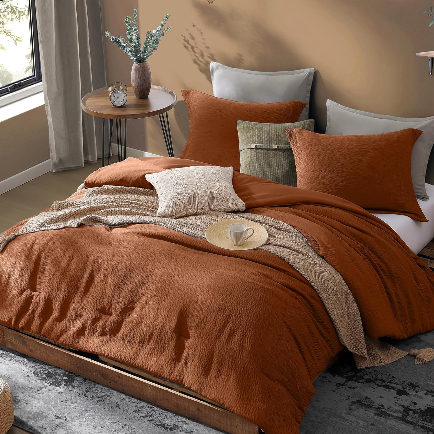 Amazon.com: AMBERSPACE Burnt Orange King Size Comforter Set, Premium ...