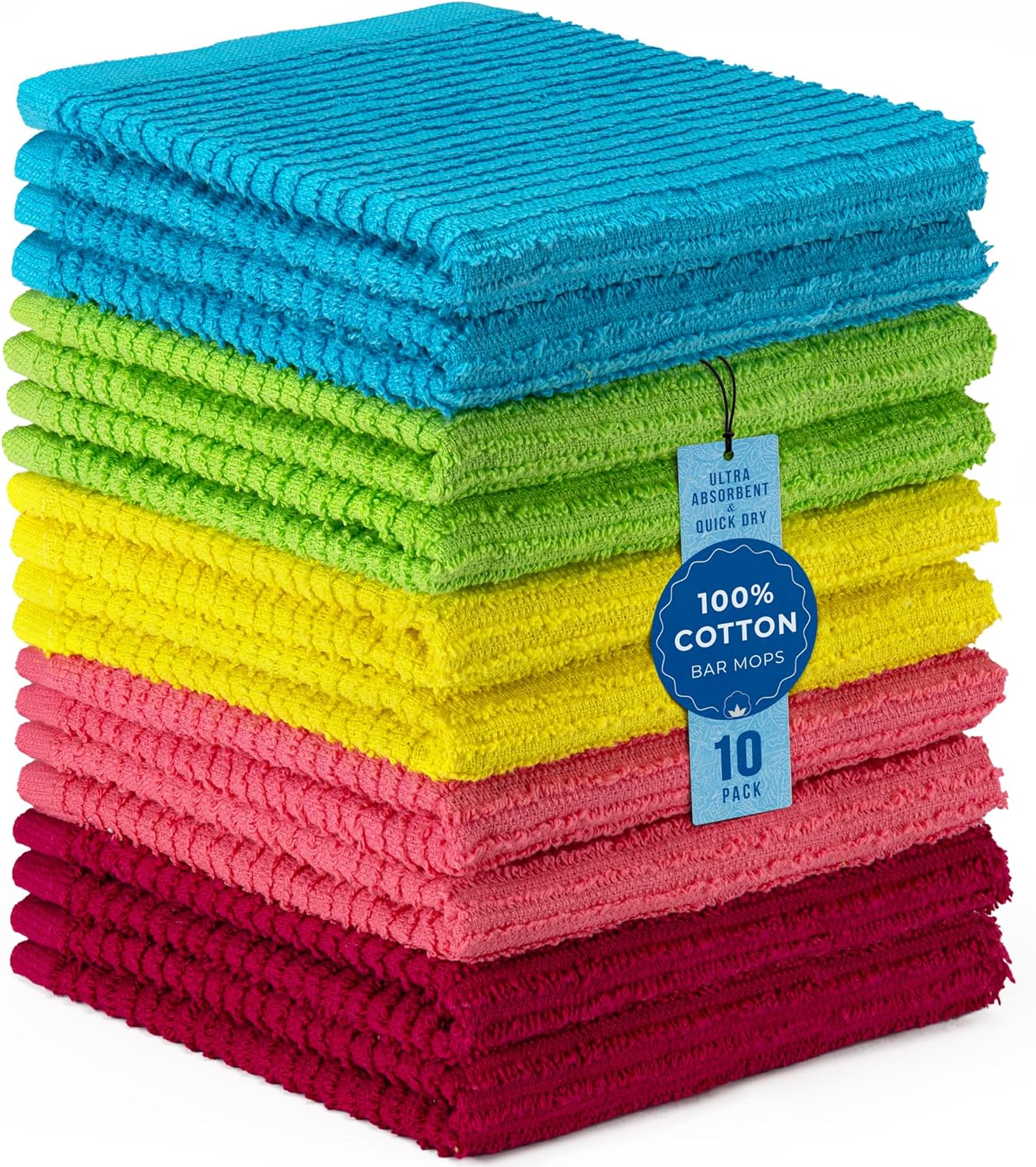Amazon.com: DecorRack 100% Cotton Bar Mops, Kitchen Dish Cloths, Multi ...