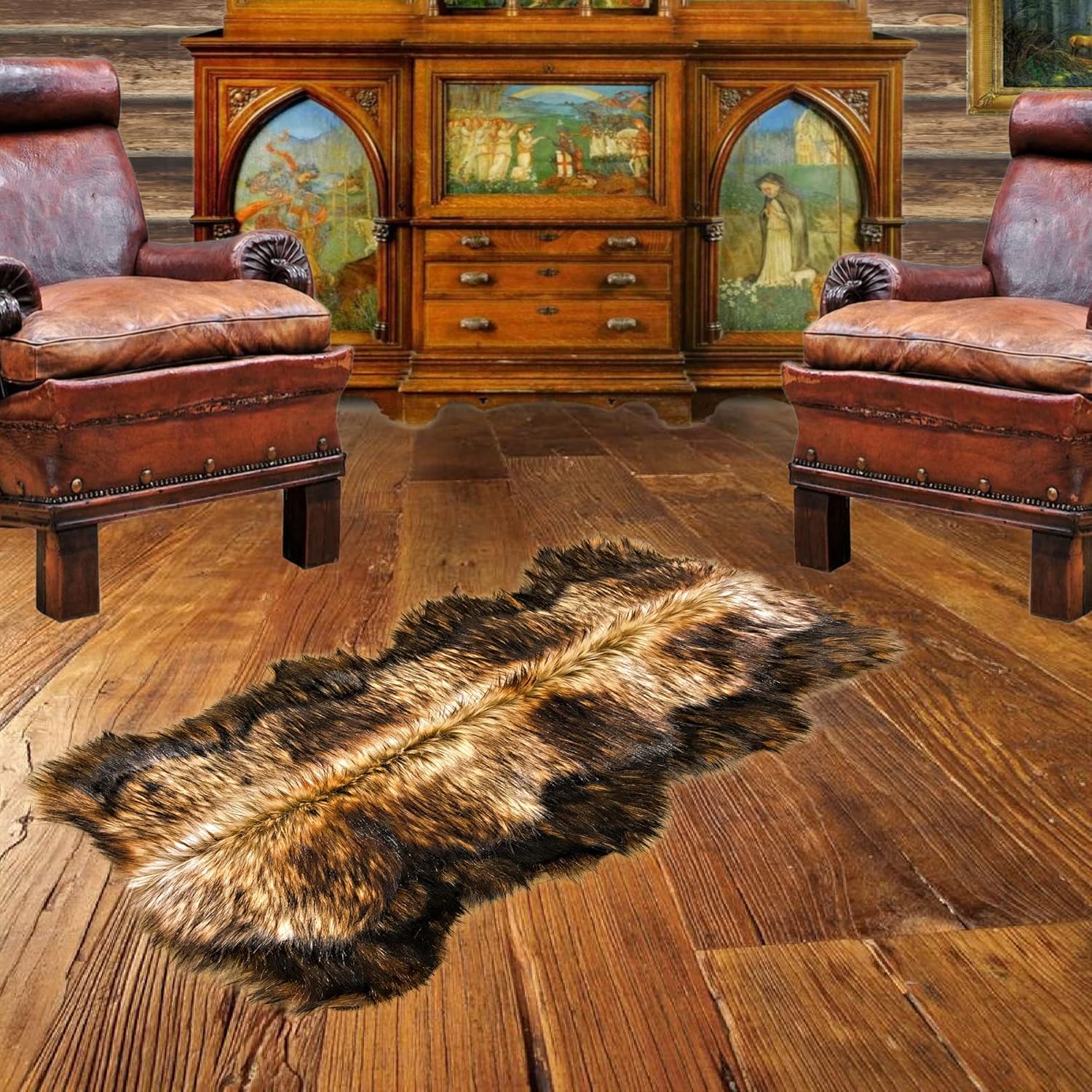 Amazon.com: Fur Accents Plush Shag Pieced Fur Golden Wolf Carpet Runner ...