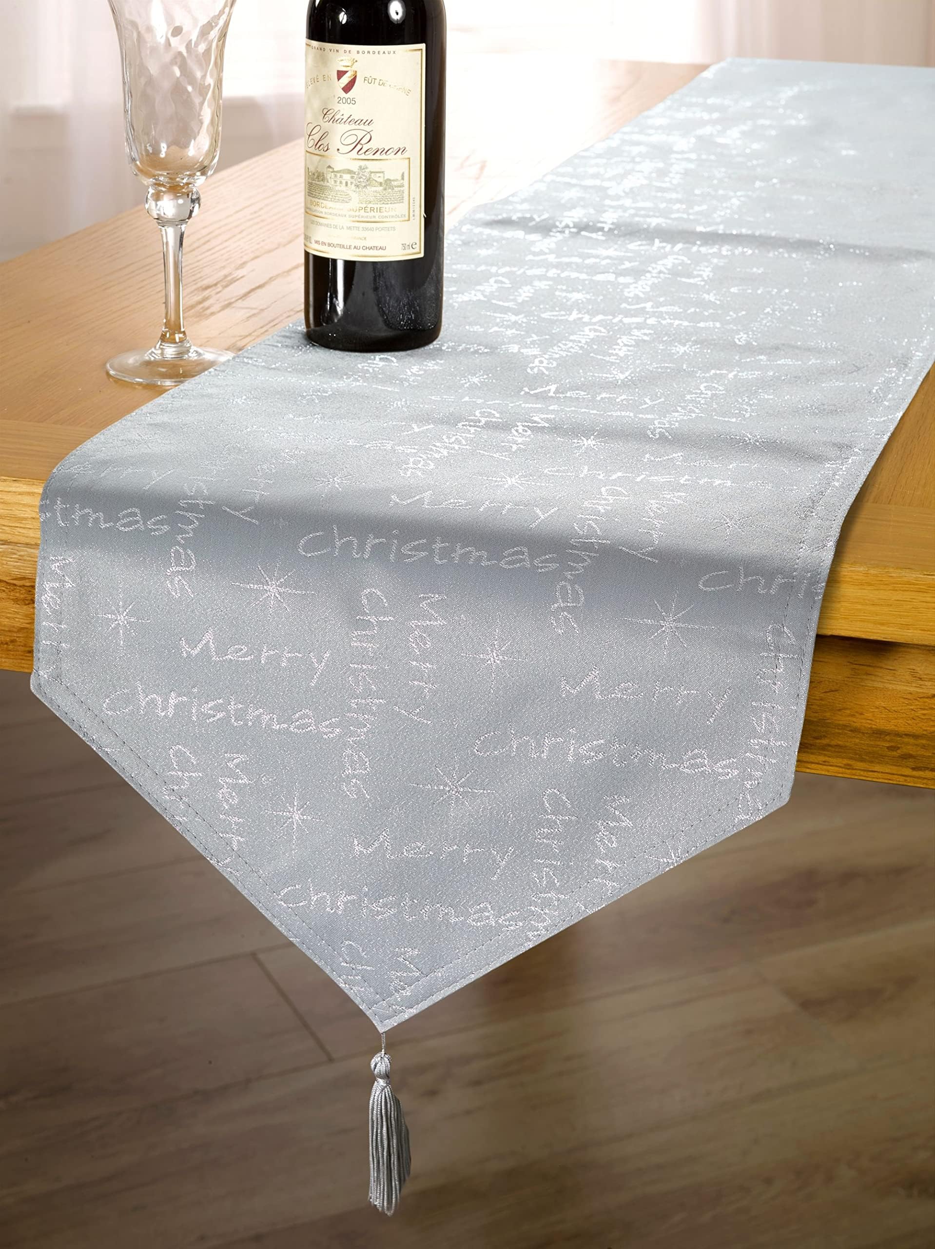 Emma Barclay Eclat - Diamante Table Runner in Silver - 13x90 (33x228cm ...