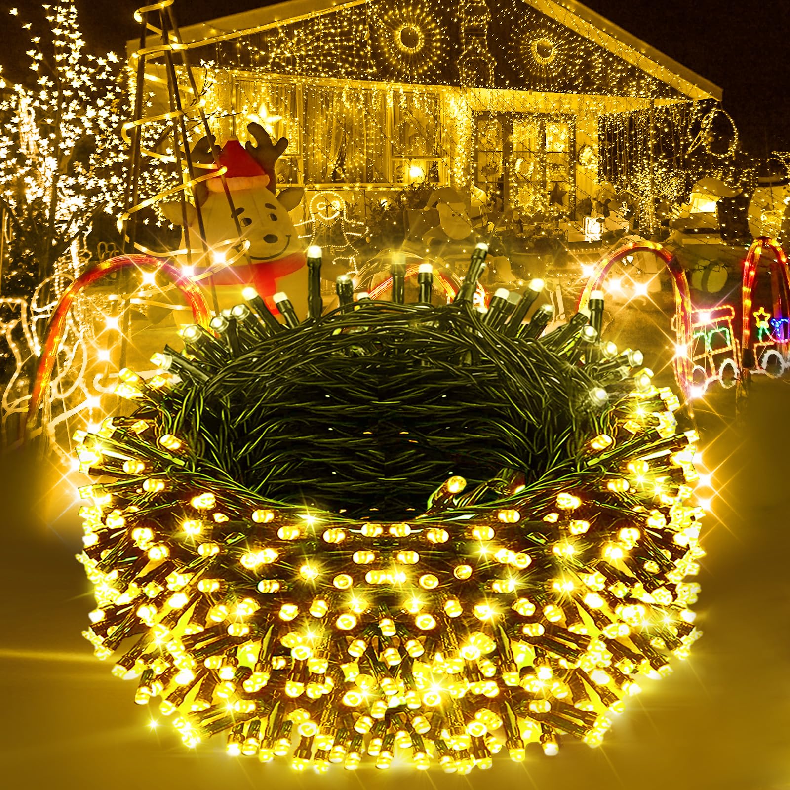 Christmas Lights 1000LED 66FT Waterproof Outdoor Christmas Lights Timer ...