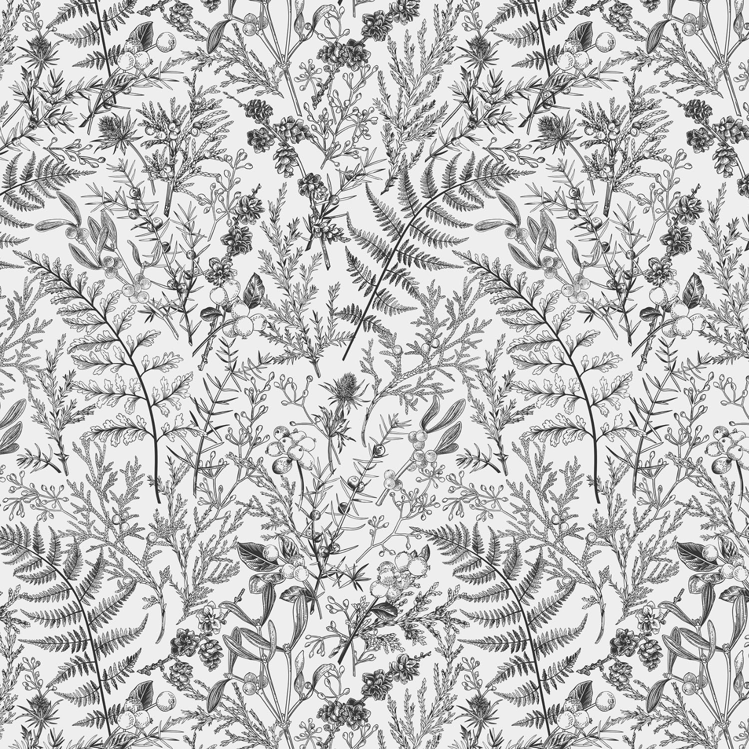 BEETAL Papel tapiz de hojas de musgo en blanco y negro con diseño ...