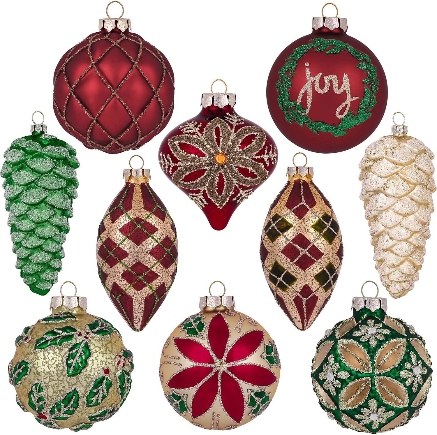 Amazon.com: Valery Madelyn Glass Christmas Ornaments Set, 10ct Red ...