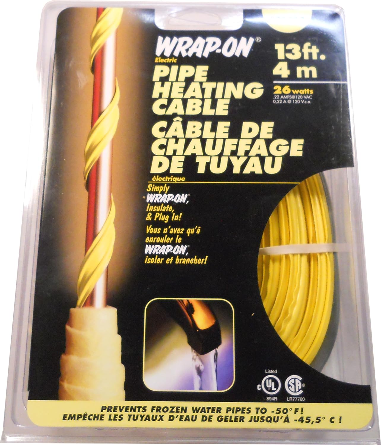 WRAP-ON Pipe Heating Cable - 13-Feet, 120 Volt, Built-in Thermostat ...