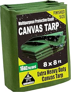SENSWEALD Heavy Duty Canvas Tarp 8x8 Feet 16oz Water-Resistant Canvas ...