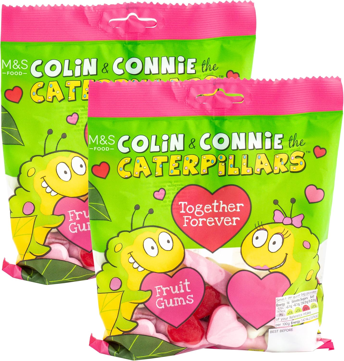 M&S Together Forever Fruit Flavour Pink Heart Caterpillar Jelly & Foam ...