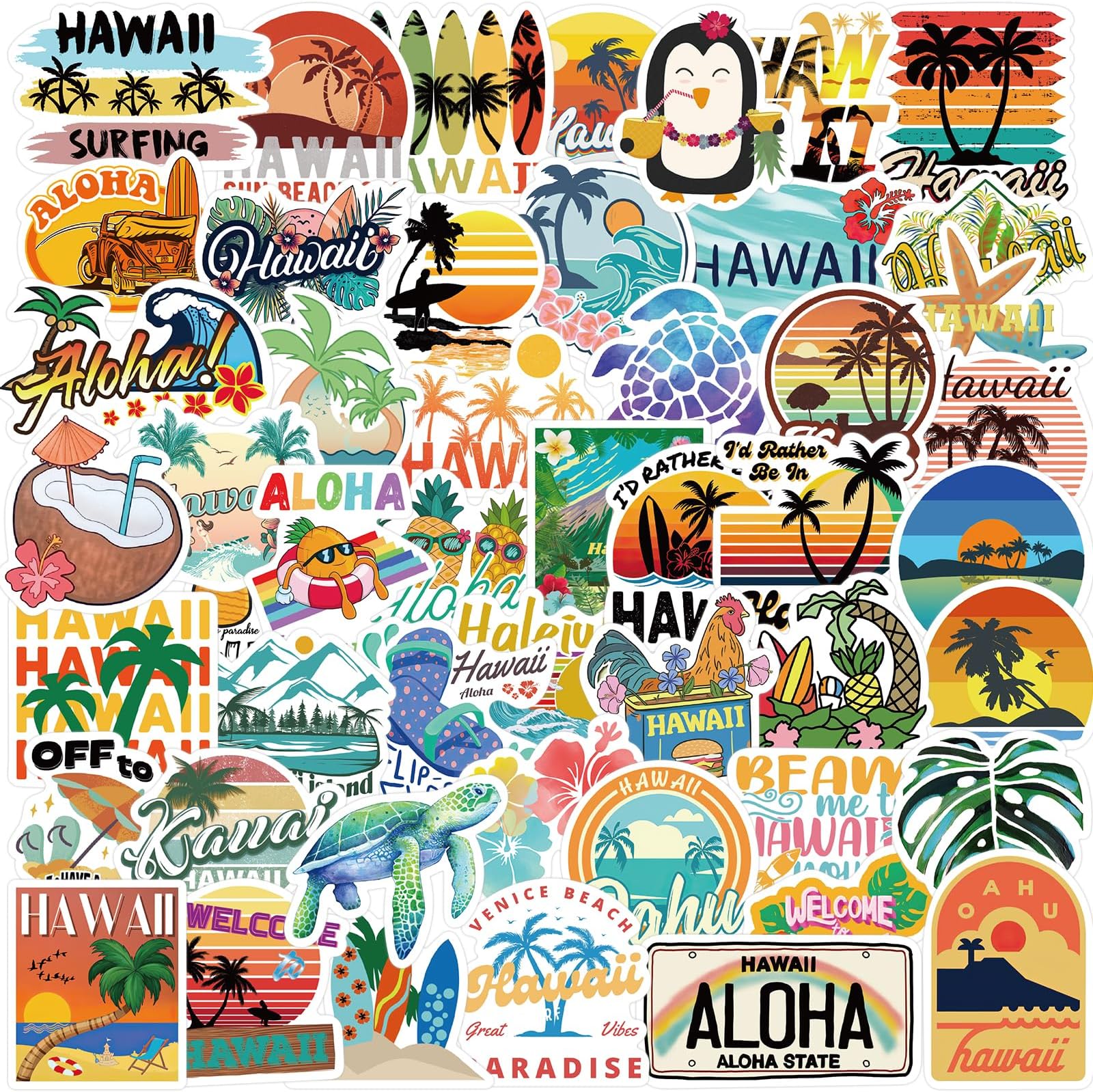 Amazon.com: Hawaii Aloha Stickers - Tropical Pineapple Palm Tree ...