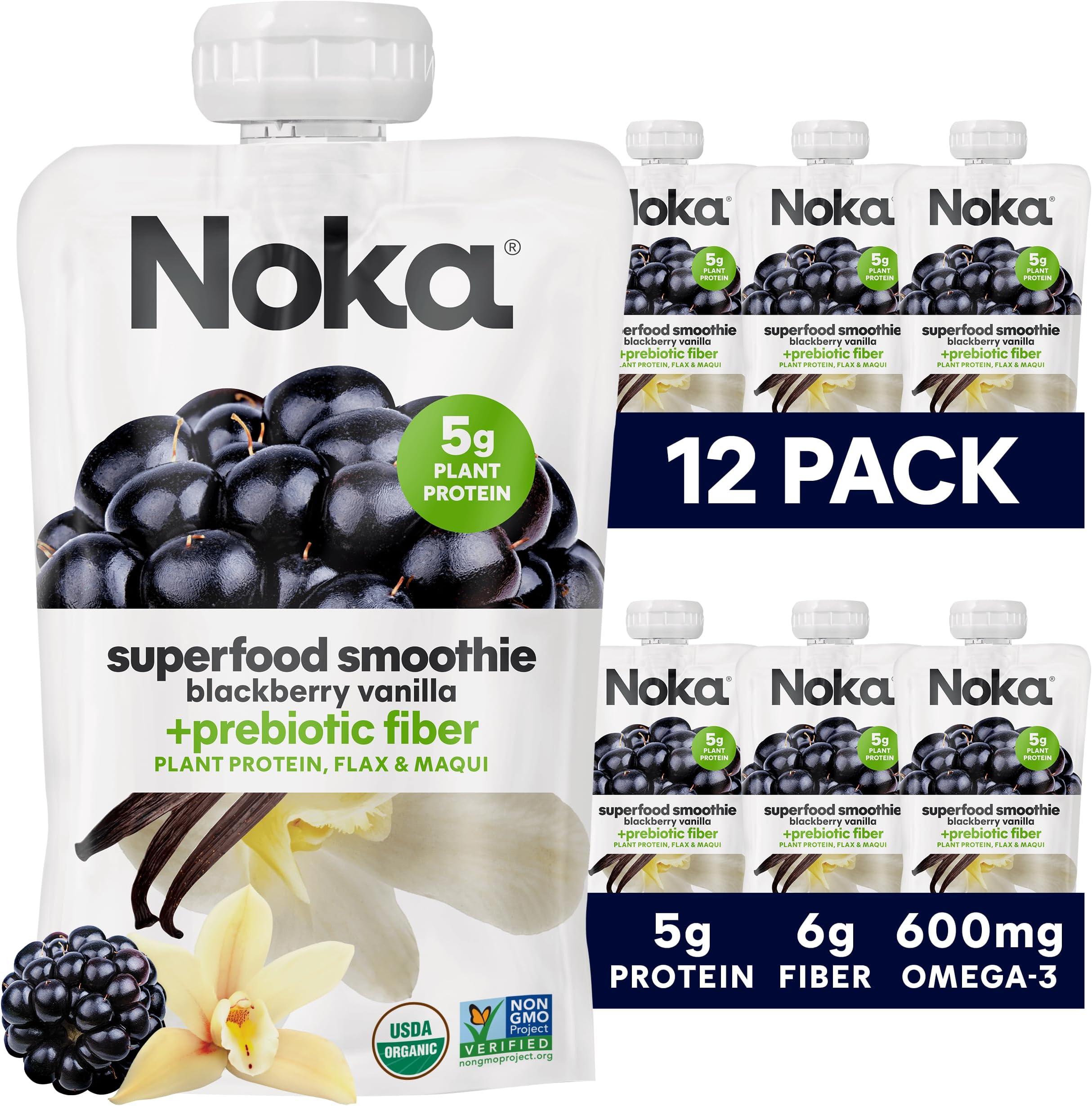 Amazon.com : Noka Superfood Fruit Smoothie Pouches, Blackberry Vanilla ...