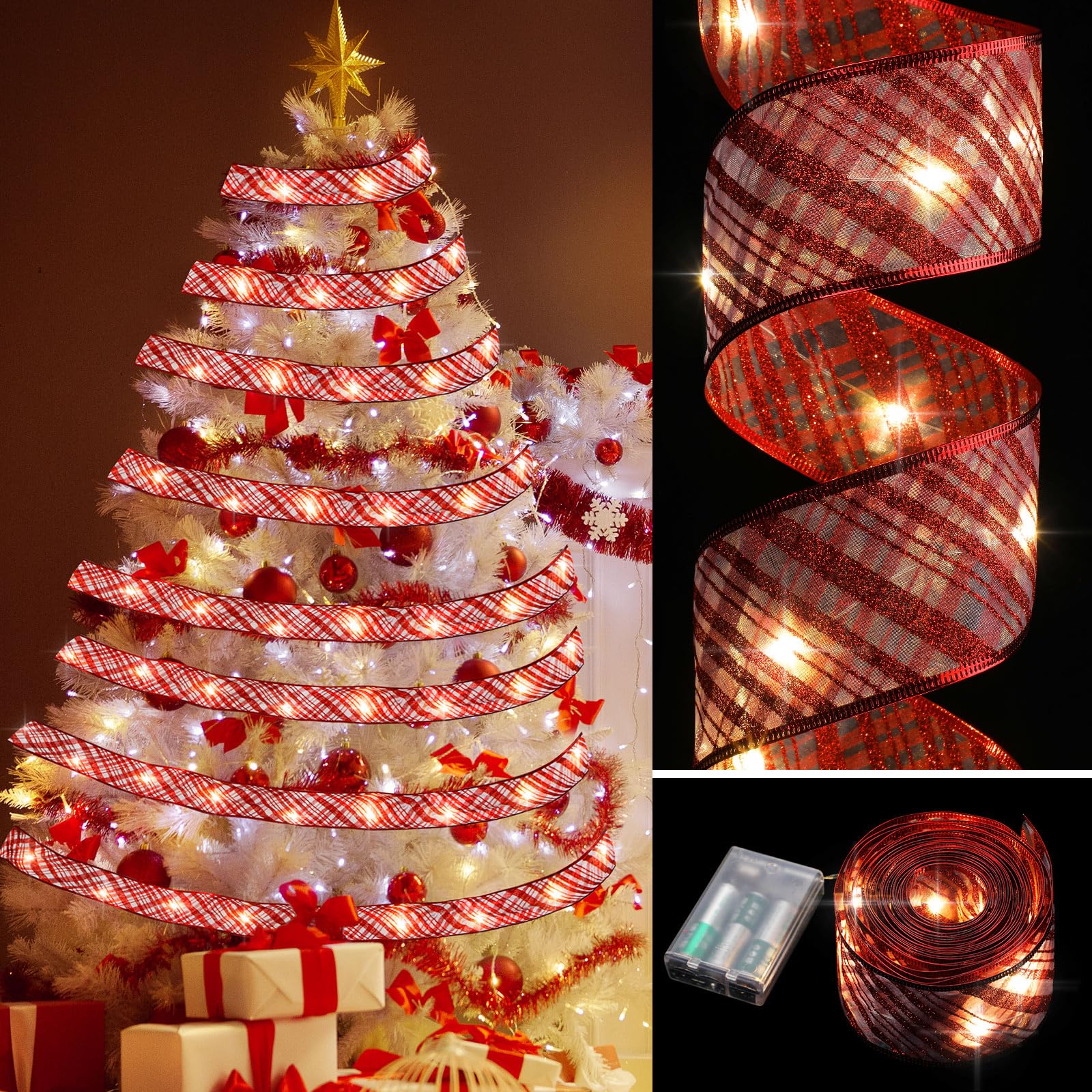 Amazon.com: Christmas Ribbon Lights Christmas Lights 16.4 ft Glow ...