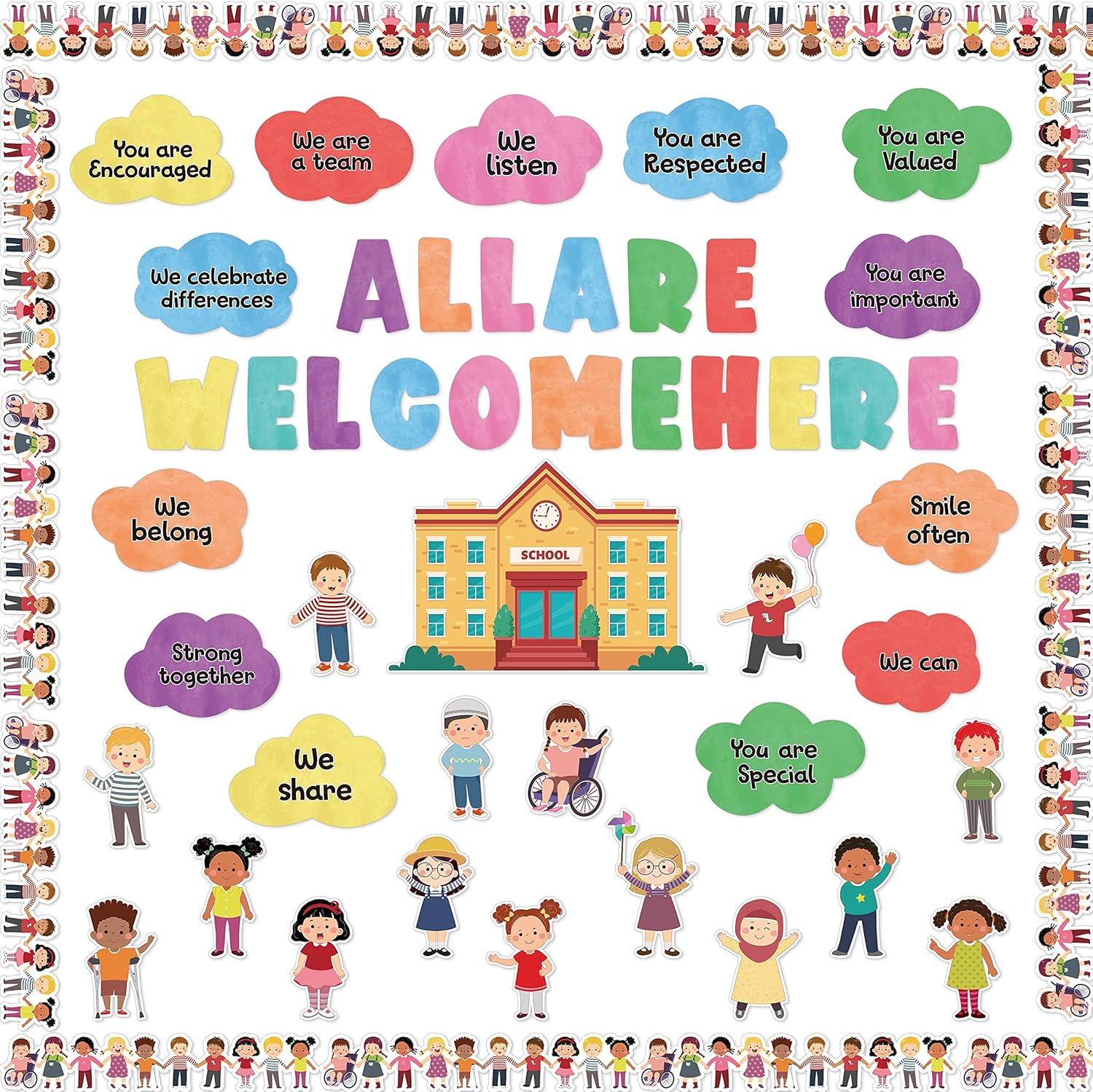 Amazon.com: AsodSway Back to School 131P All are Welcome Bulletin Board ...