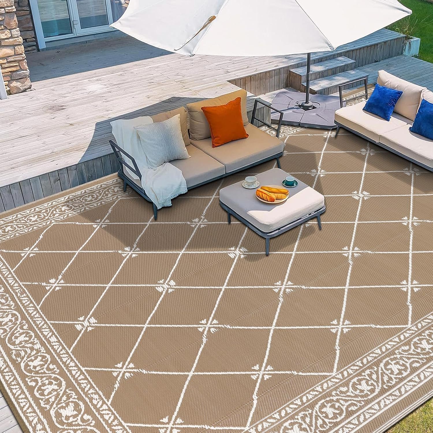 Amazon.com: Outdoor Rug 8'x10' for Patios Waterproof Grey Patio Rugs ...