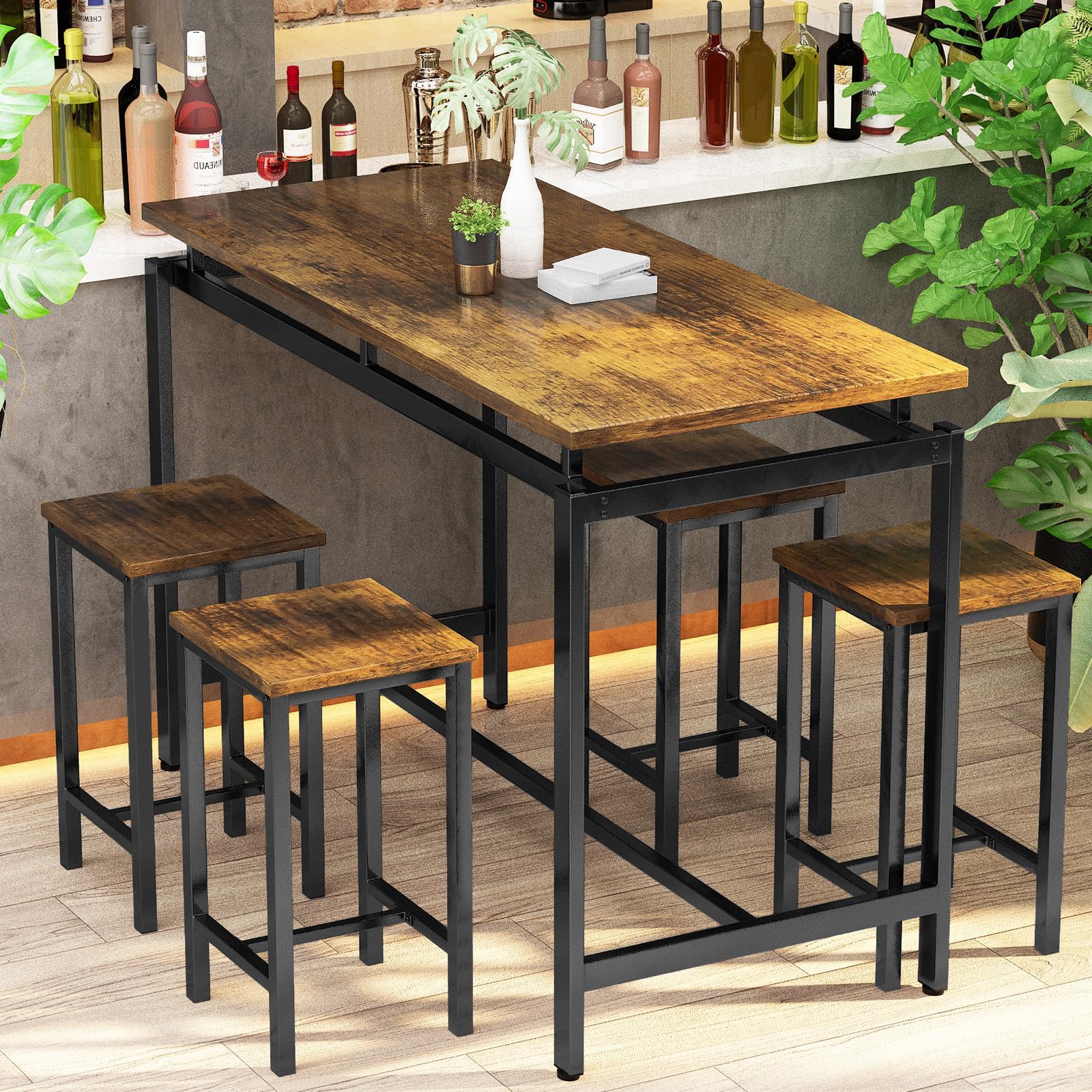 HOOSENG Dining Table and Chairs Set 4, 47.2" Counter Height Breakfast ...