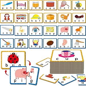 Amazon.com: 24 Set 3-Letter Word Puzzle Cards, 72 PCS Self Correcting ...