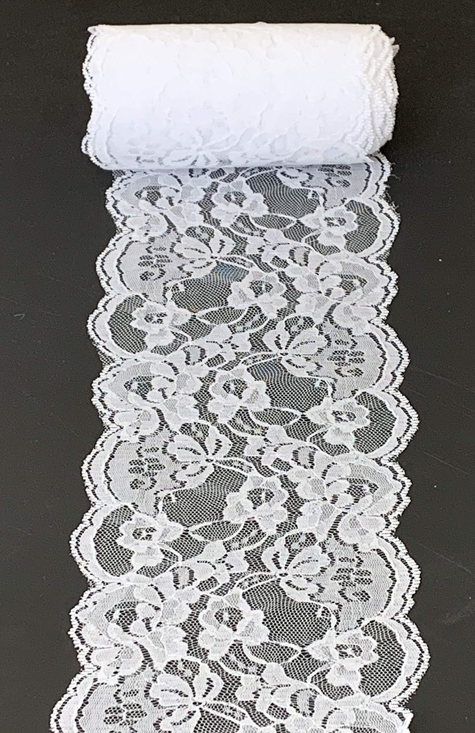 Amazon.com: 5.5" Wide x 10 Yards White Floral Pattern Lace Ribbon for ...