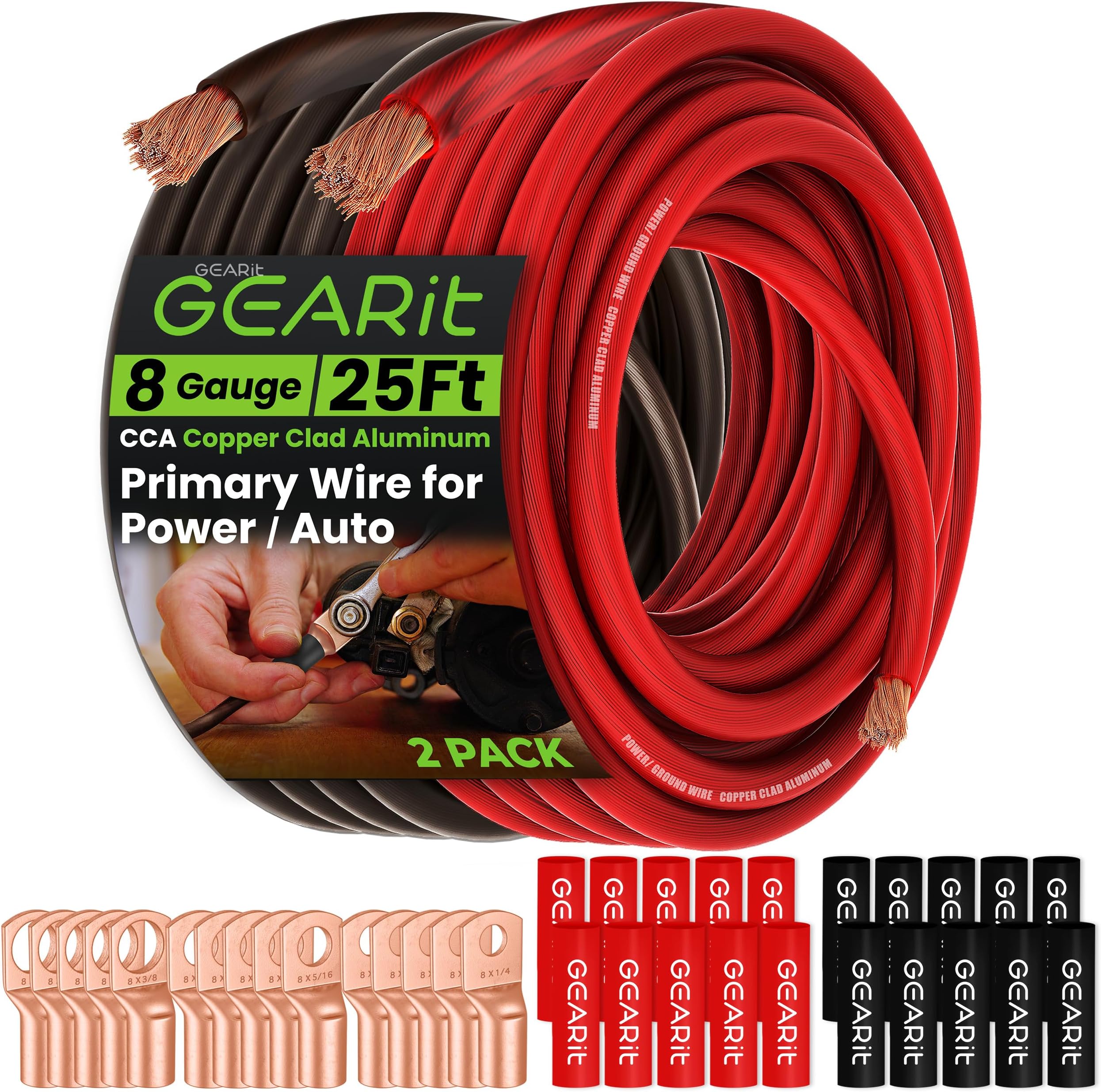 Amazon.com: ROCKRIX 8 Gauge 25ft Black and 25ft RED Car Audio Power ...