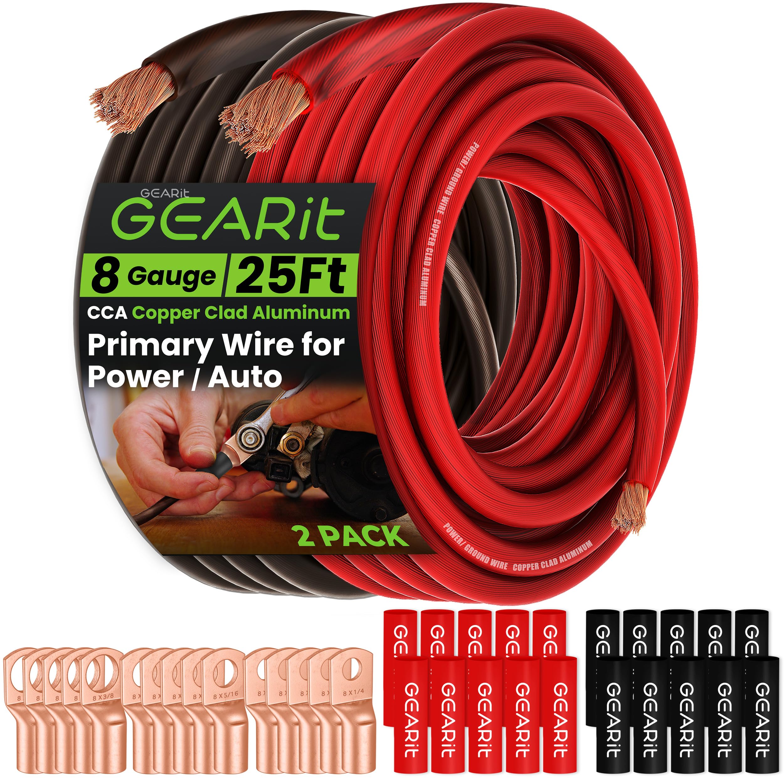 Amazon.com: GearIT, 8 Gauge Wire, 15 Lugs, 20 Heat Shrink Wrap, for ...