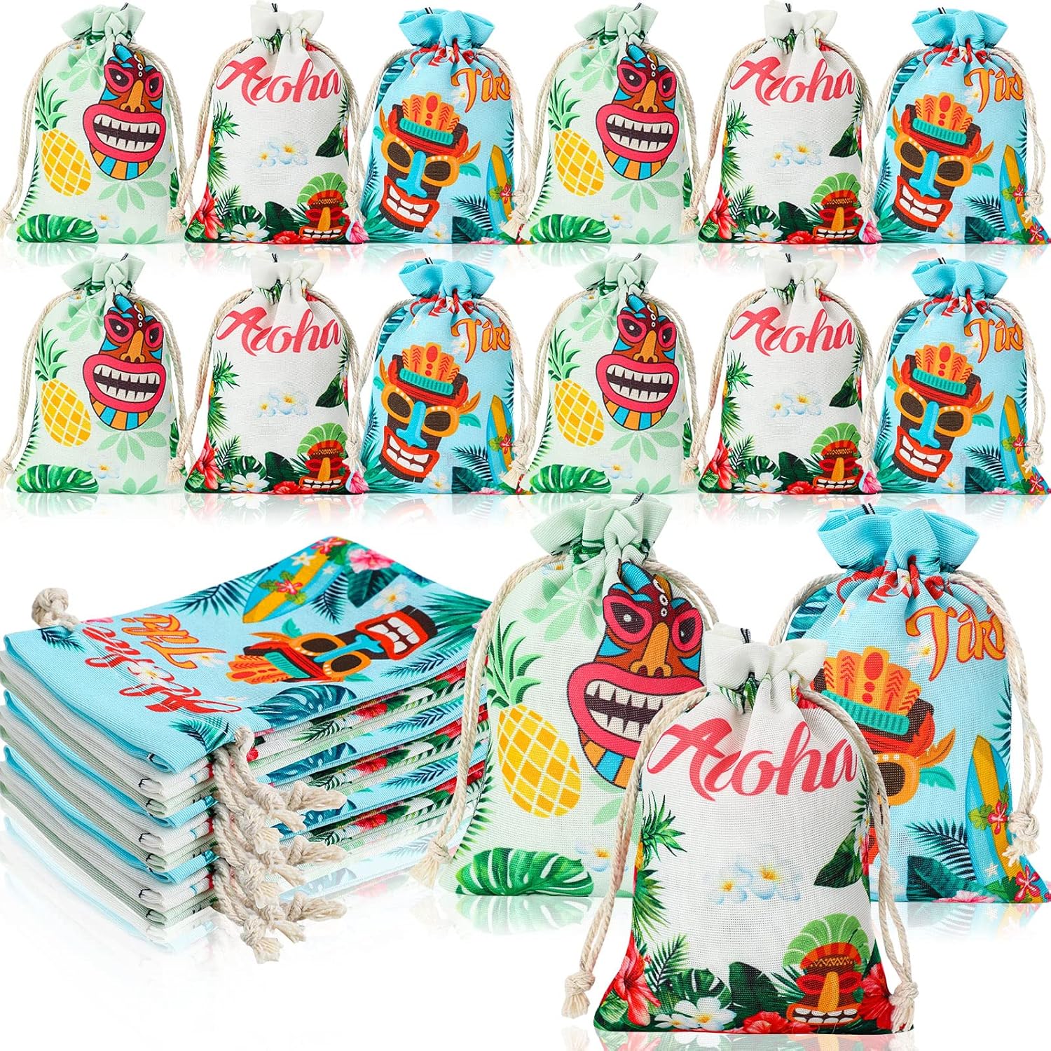 Amazon.com: Hillban 24 Pcs Small Hawaiian Drawstring Favor Bags Luau ...