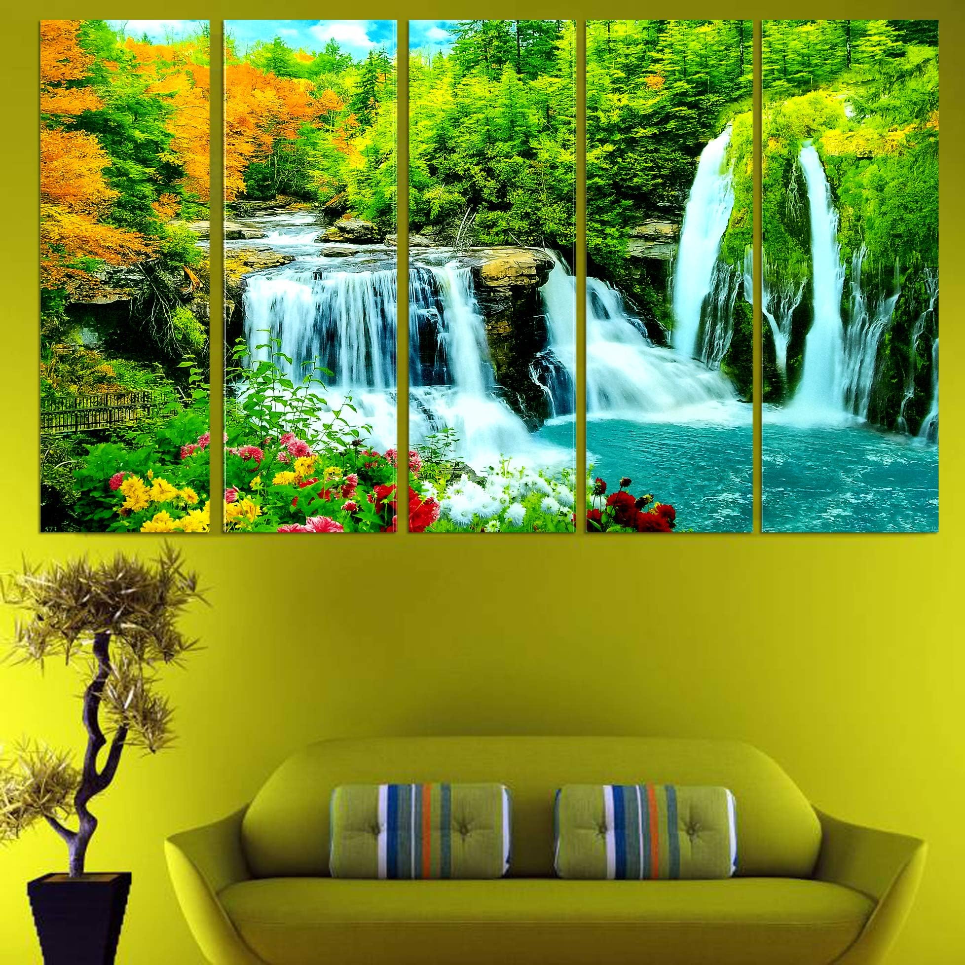 KYARA ARTS Wood and Vinyl Waterfall Wall Painting, Multicolour ...