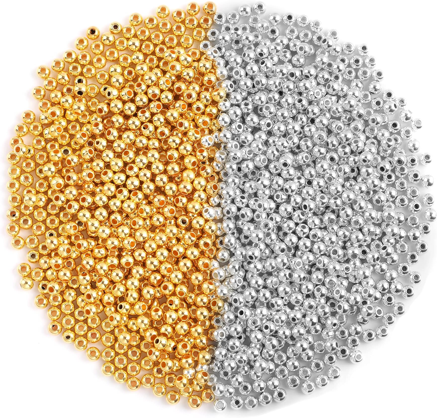 Amazon.com: 1200Pcs 4mm Round Beads Spacer Beads Smooth Loose Ball ...