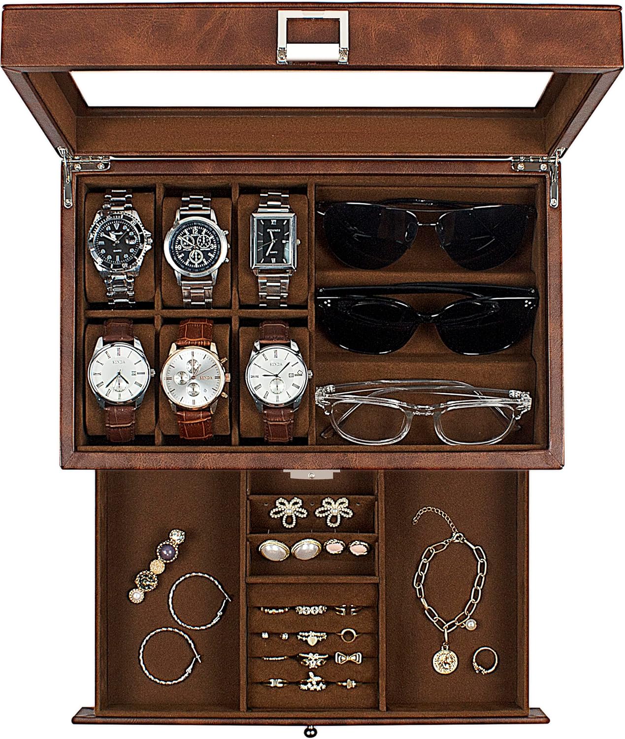 Amazon.com: GUKA Watch box, 6 Slot Watch Case, 3 Slot Sunglass ...