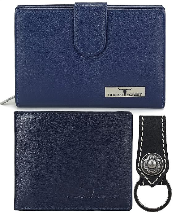 Buy URBAN FOREST Skylar Dark Blue Leather Wallets & Keying Combo Gift ...