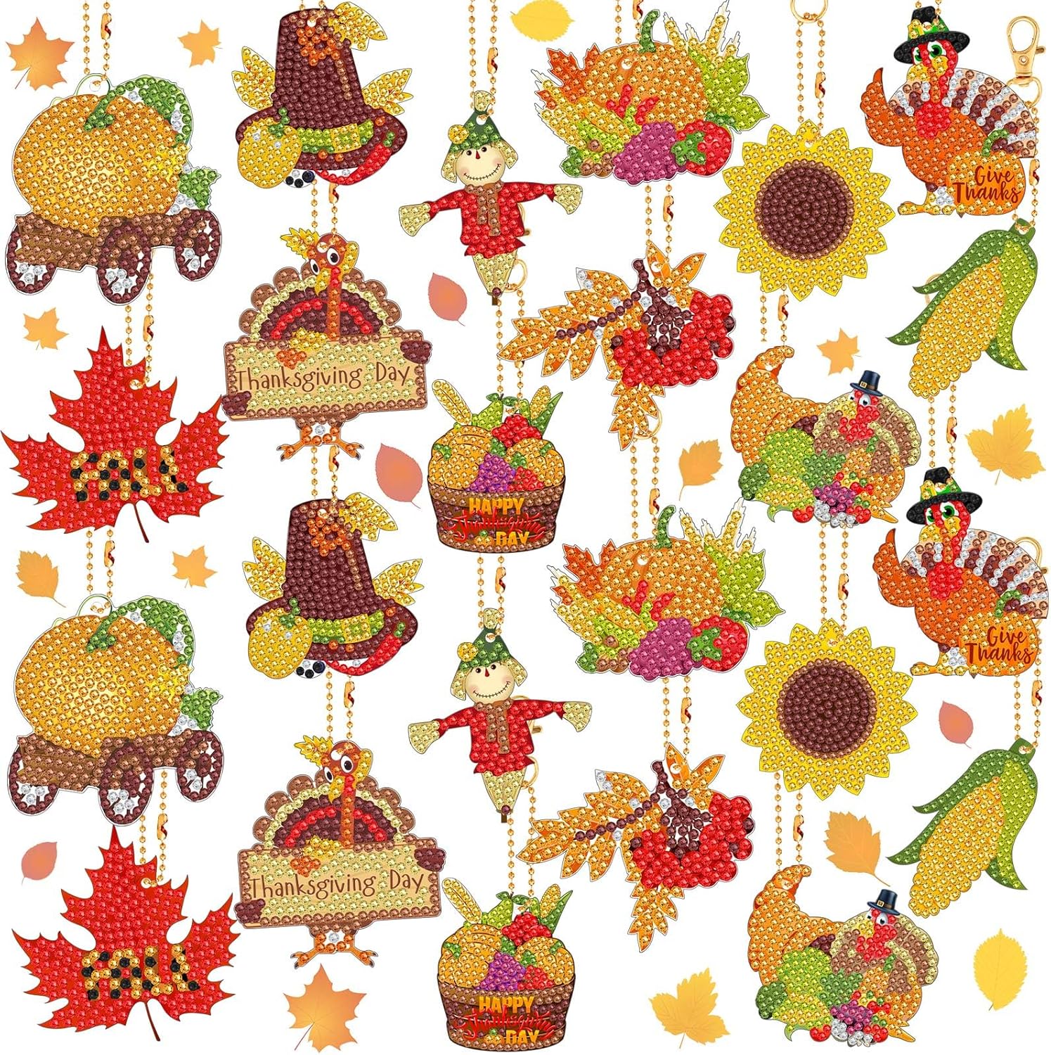 Amazon.com: Outus 24 Pcs Thanksgiving Diamond Art Keychain Kit Turkey ...