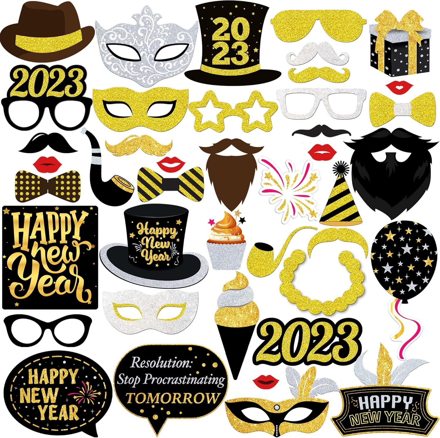 Amazon.com: New Years Eve Photo Booth Props 2023 - Pack of 33, Real ...