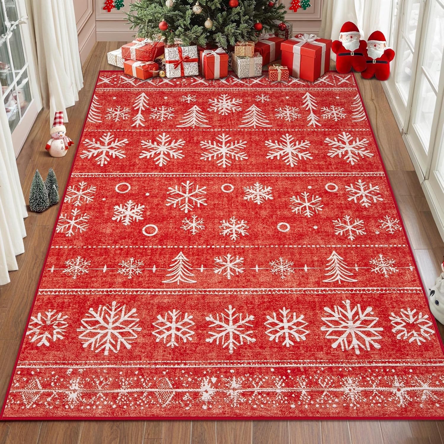 Amazon.com: Christmas Area Rug 4x6 Red, Snowflake Washable Rugs for ...