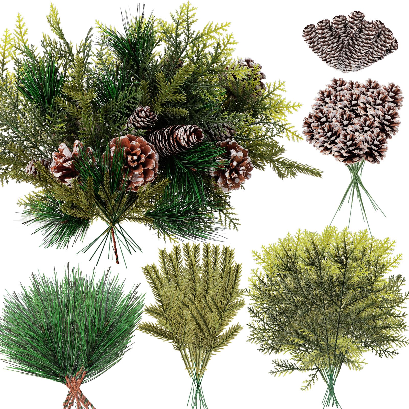 Amazon.com: Riceshoot 150 Pcs Christmas Artificial Pine Branches Pine ...