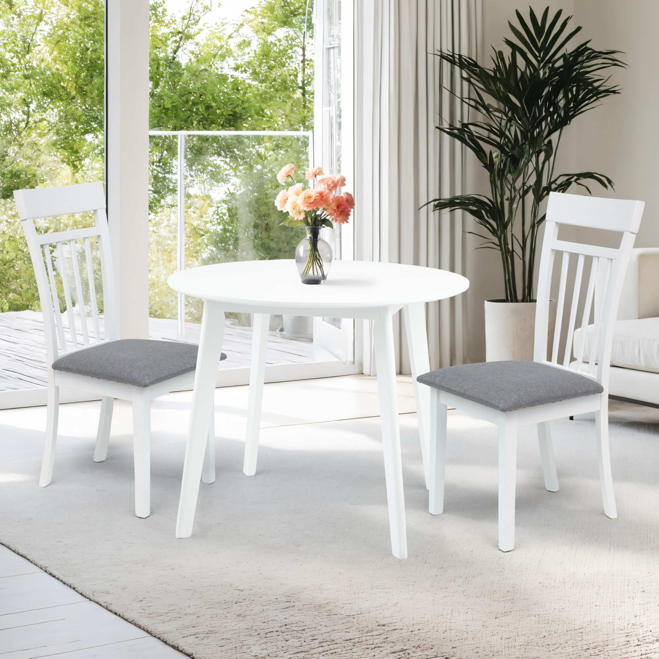 Yumiko Solid Wood Round Dining Table Kitchen Modern White Color