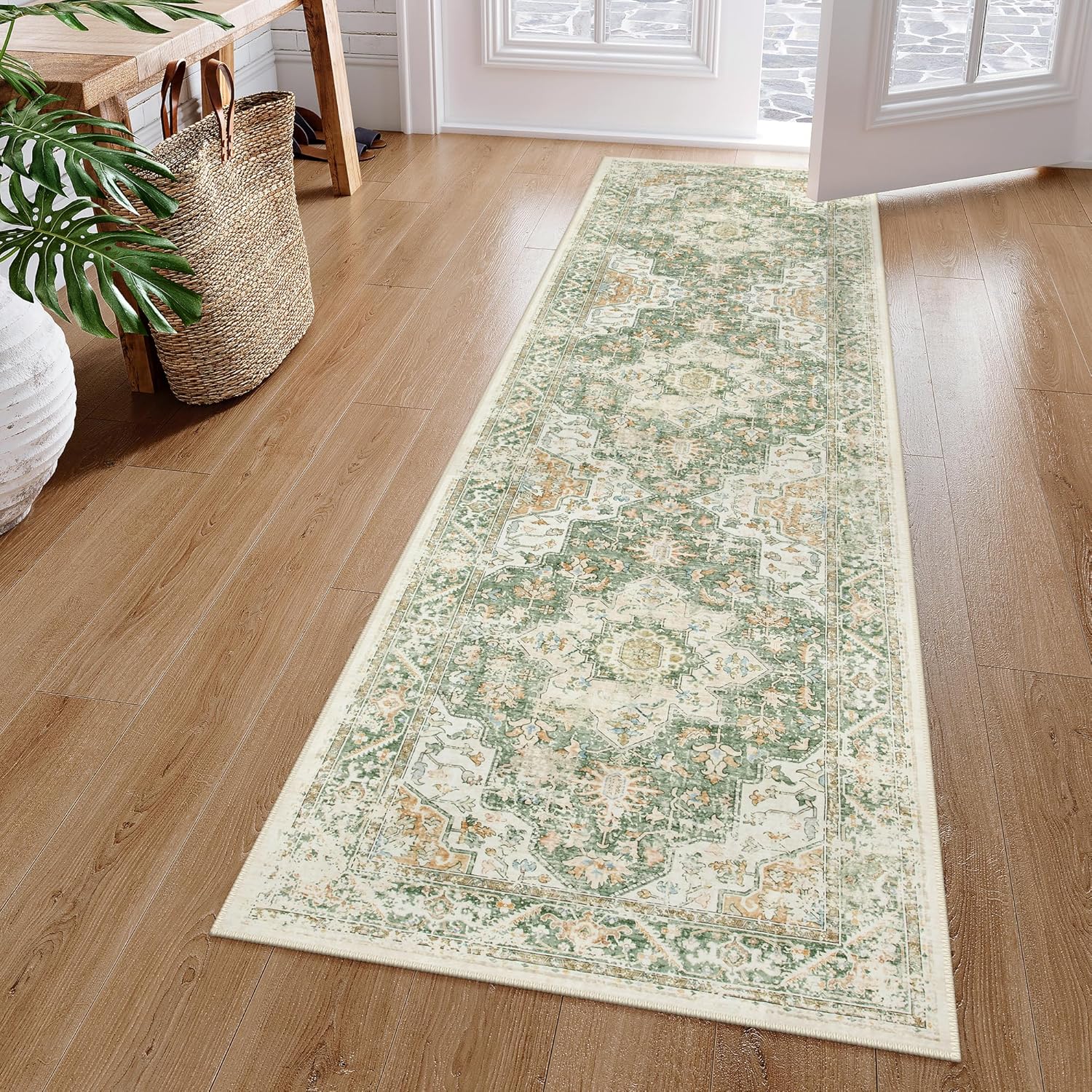 Amazon.com: Lahome Boho Green Rug Runners for Hallways Non Slip,Kitchen ...